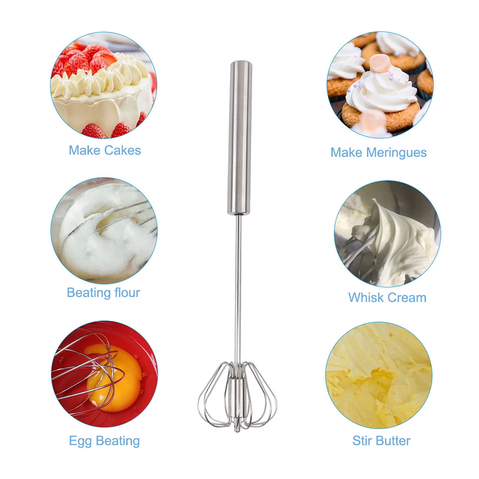 Uxcell Stainless Steel Wire Whisk 11.8'' Long Handle Push Kitchen Whisk ...