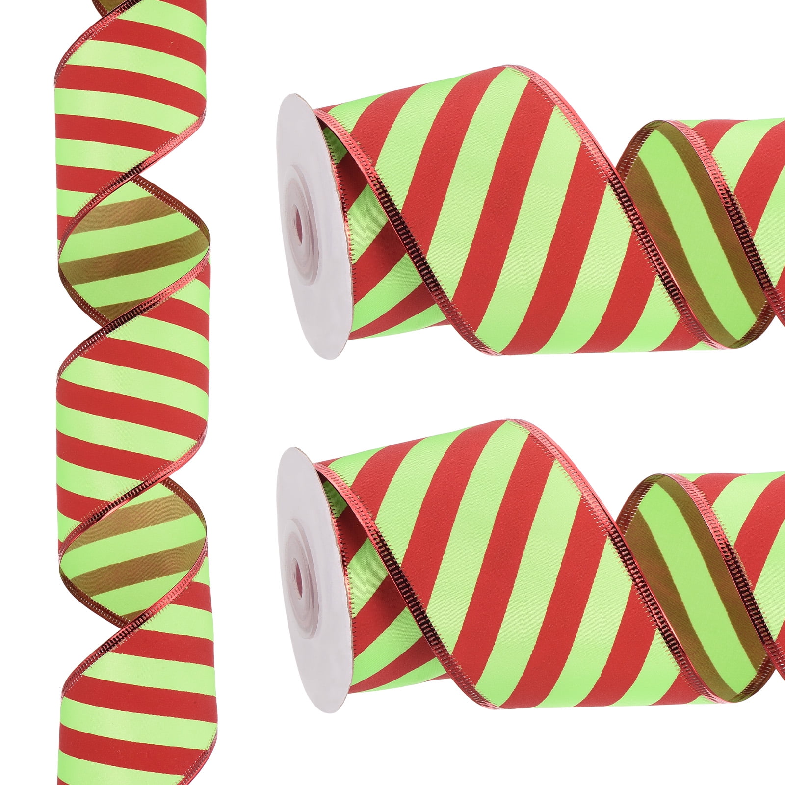 Uxcell Striped Satin Ribbon for Gift Wrapping and Crafts, Red Green ...