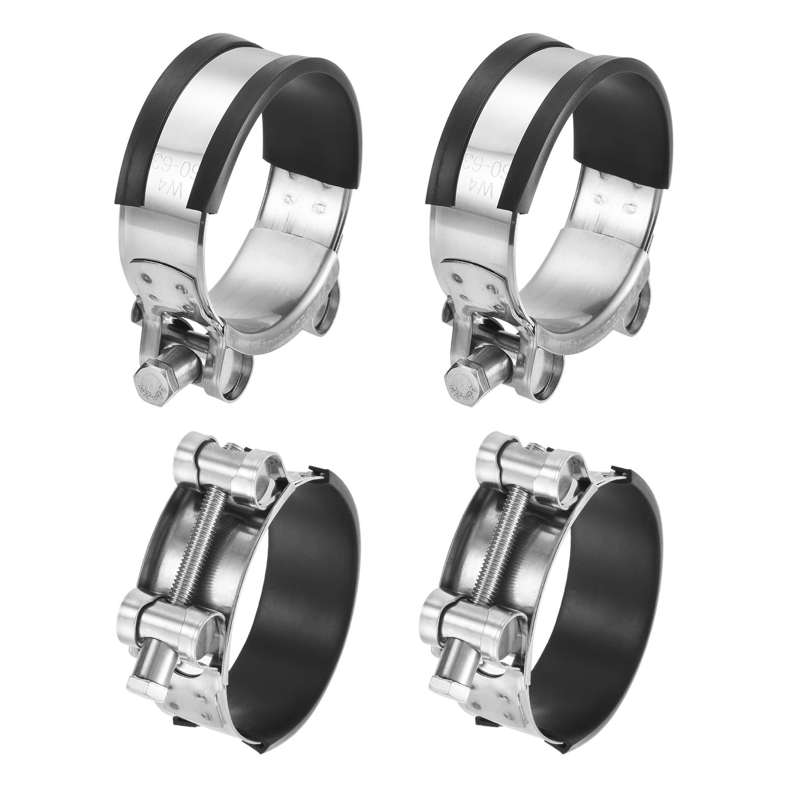 Uxcell T-Bolt Hose Clamp, 4Pcs 60-63mm Adjustable Stainless Steel Pipe ...