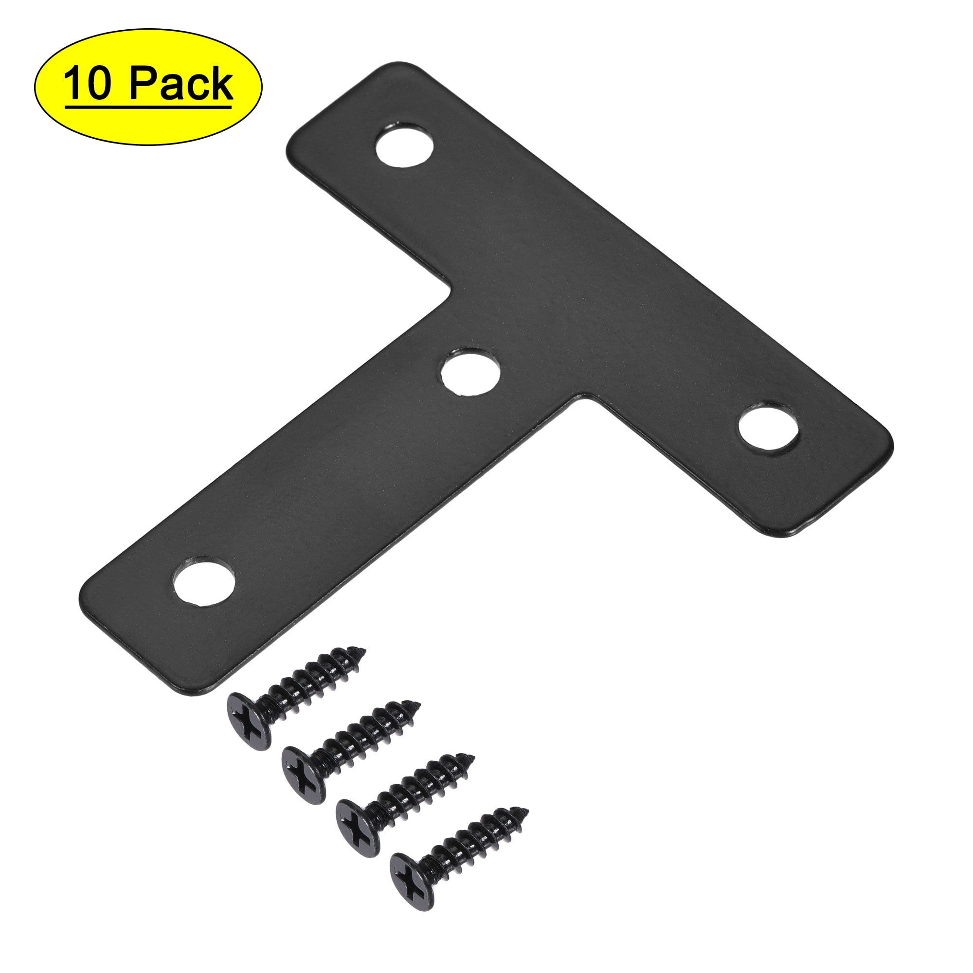 Uxcell T Shape Bracket, 60x60mm Iron Spray Paint with Screws Black ...