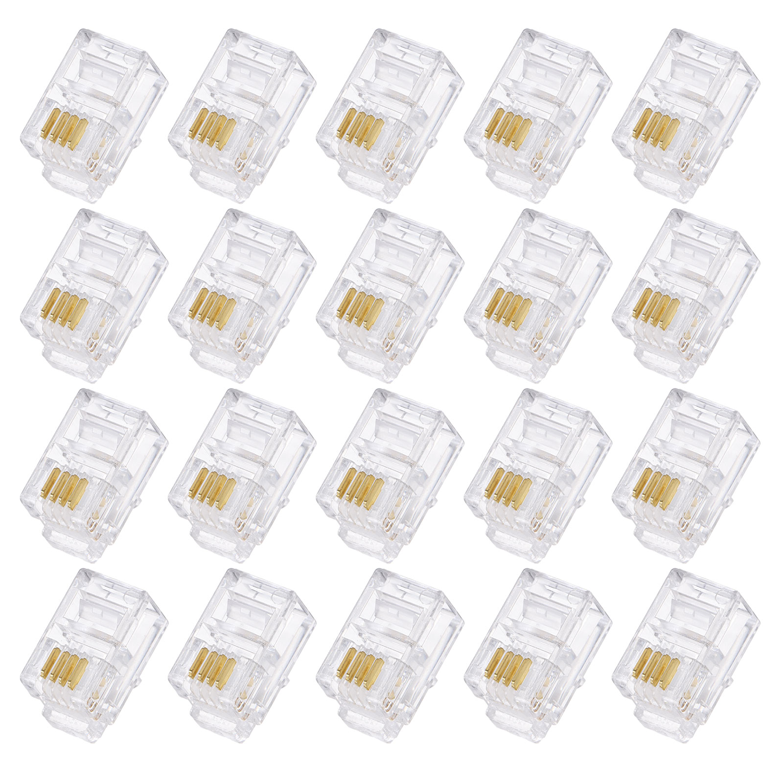 Uxcell Telephone Modular Plug Male RJ9/RJ10/RJ22 Connectors, Copper Core 4P4C Clear 20pcs ...
