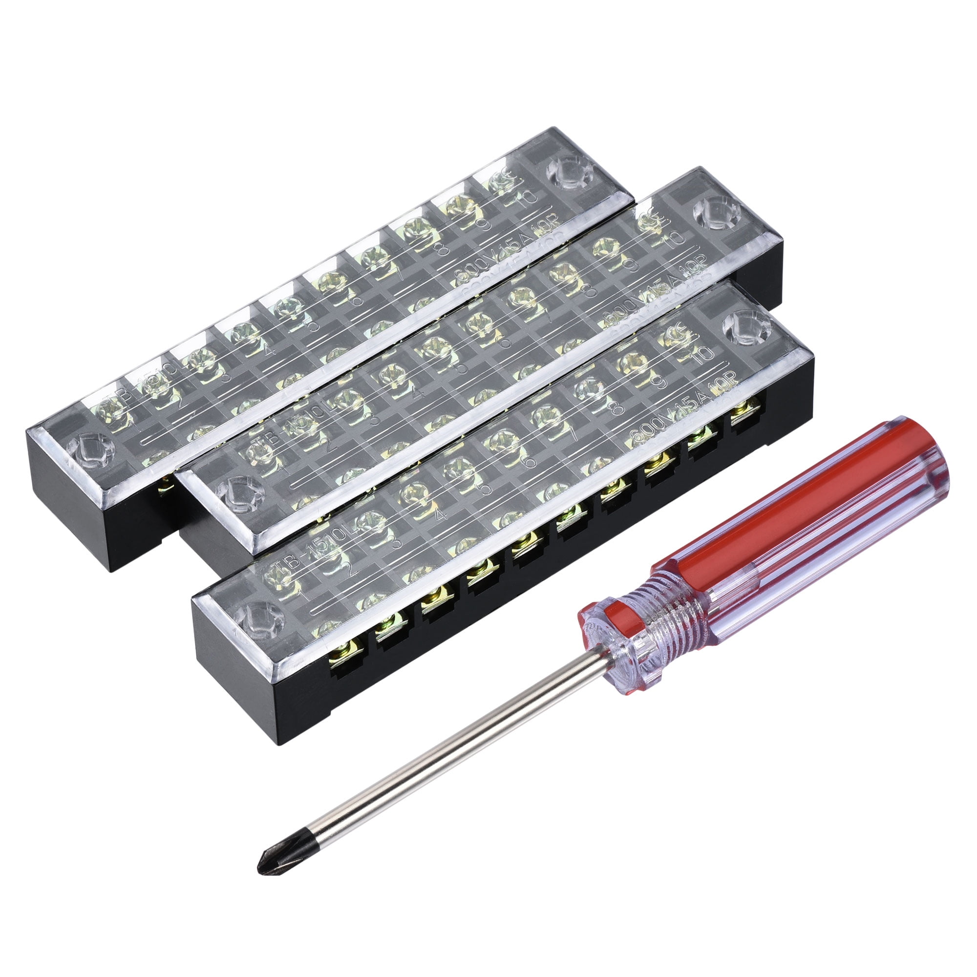 Uxcell Terminal Strip Barrier Block 10 Positions Dual Rows 600V 15A ...