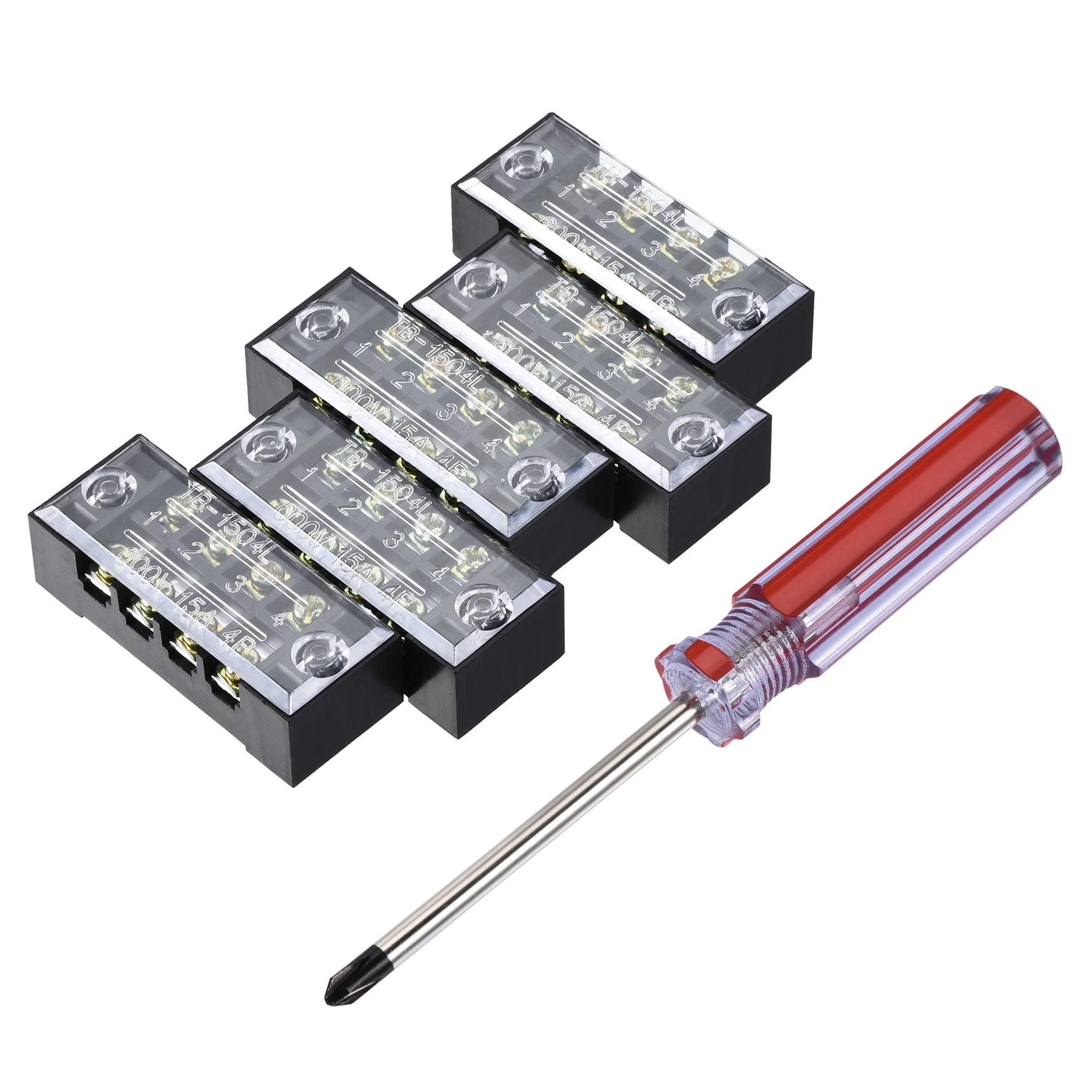 Uxcell Terminal Strip Barrier Block 4 Positions Dual Rows 600V 15A Iron ...