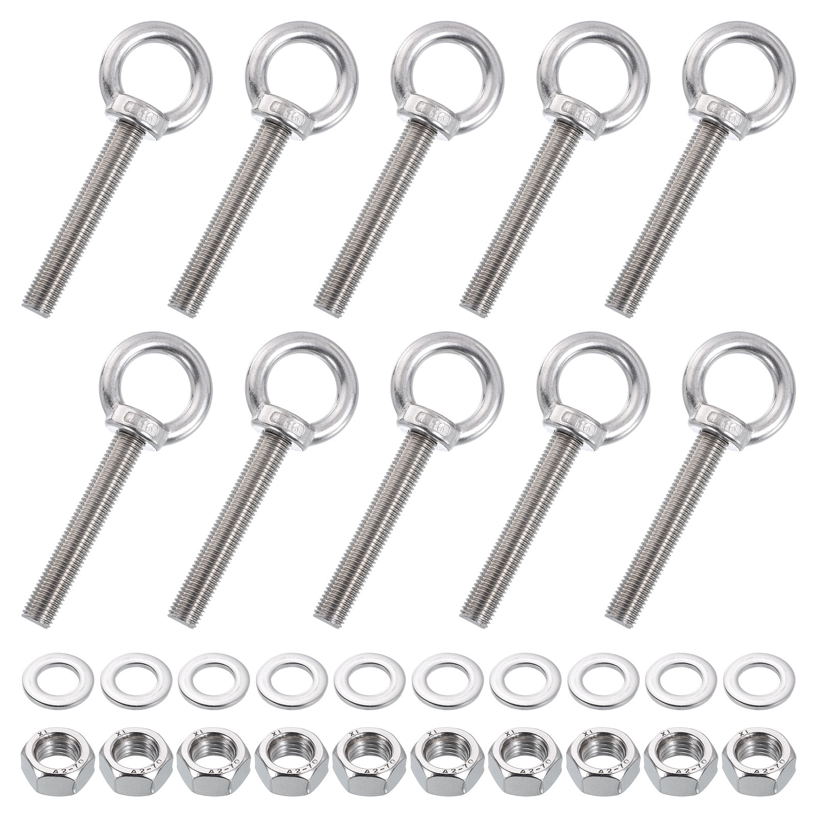 Uxcell Threaded Eye Bolts, 10Set M16x100mm - 304 Stainless Steel Eye ...