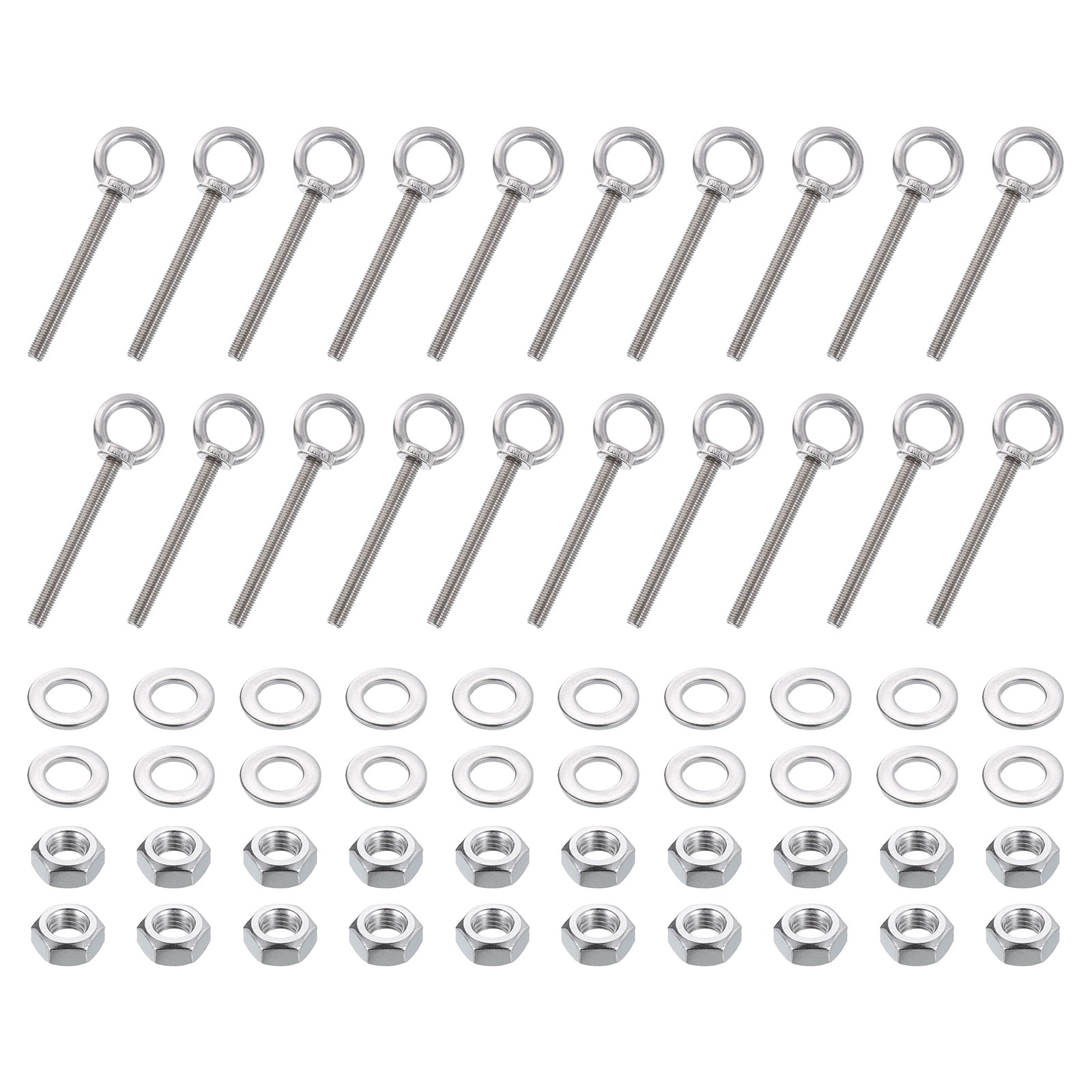 Uxcell Threaded Eye Bolts 20 Set M10x100mm 304 Stainless Steel Eye ...