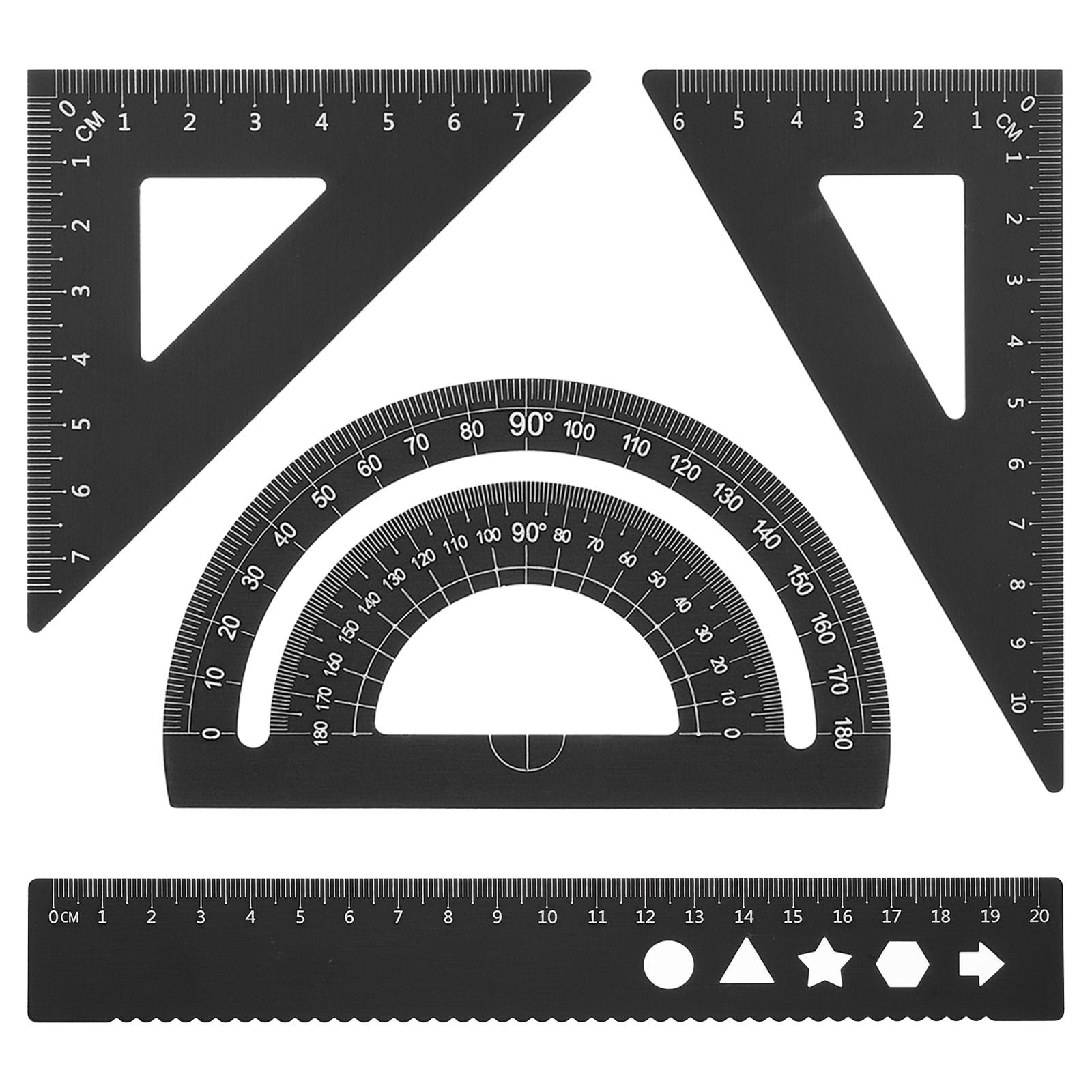 Uxcell Triangle Ruler Protractor Square and Ruler Set, 4 Packs(Black ...