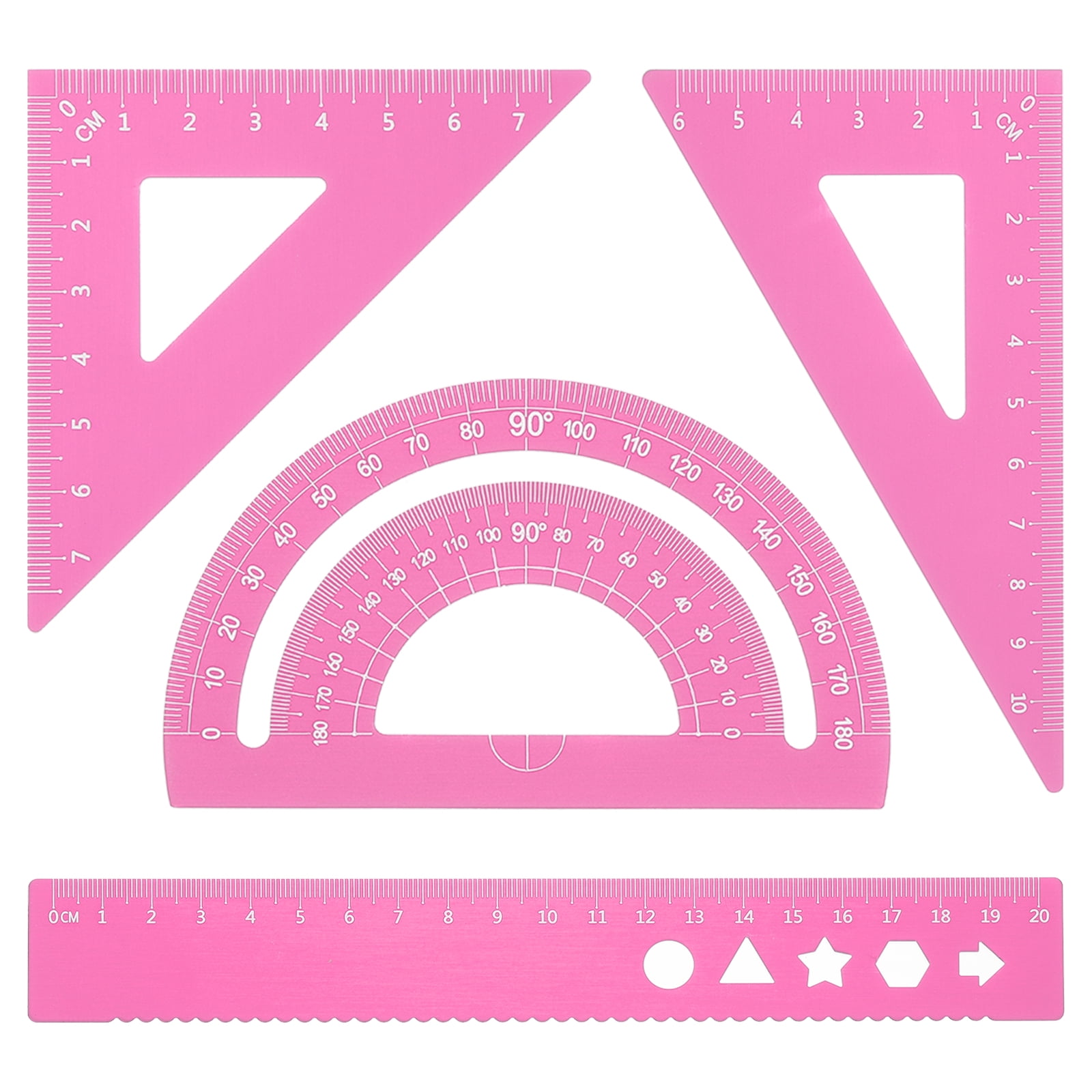 Uxcell Triangle Ruler Protractor Square and Ruler Set, 4 Packs(Pink ...