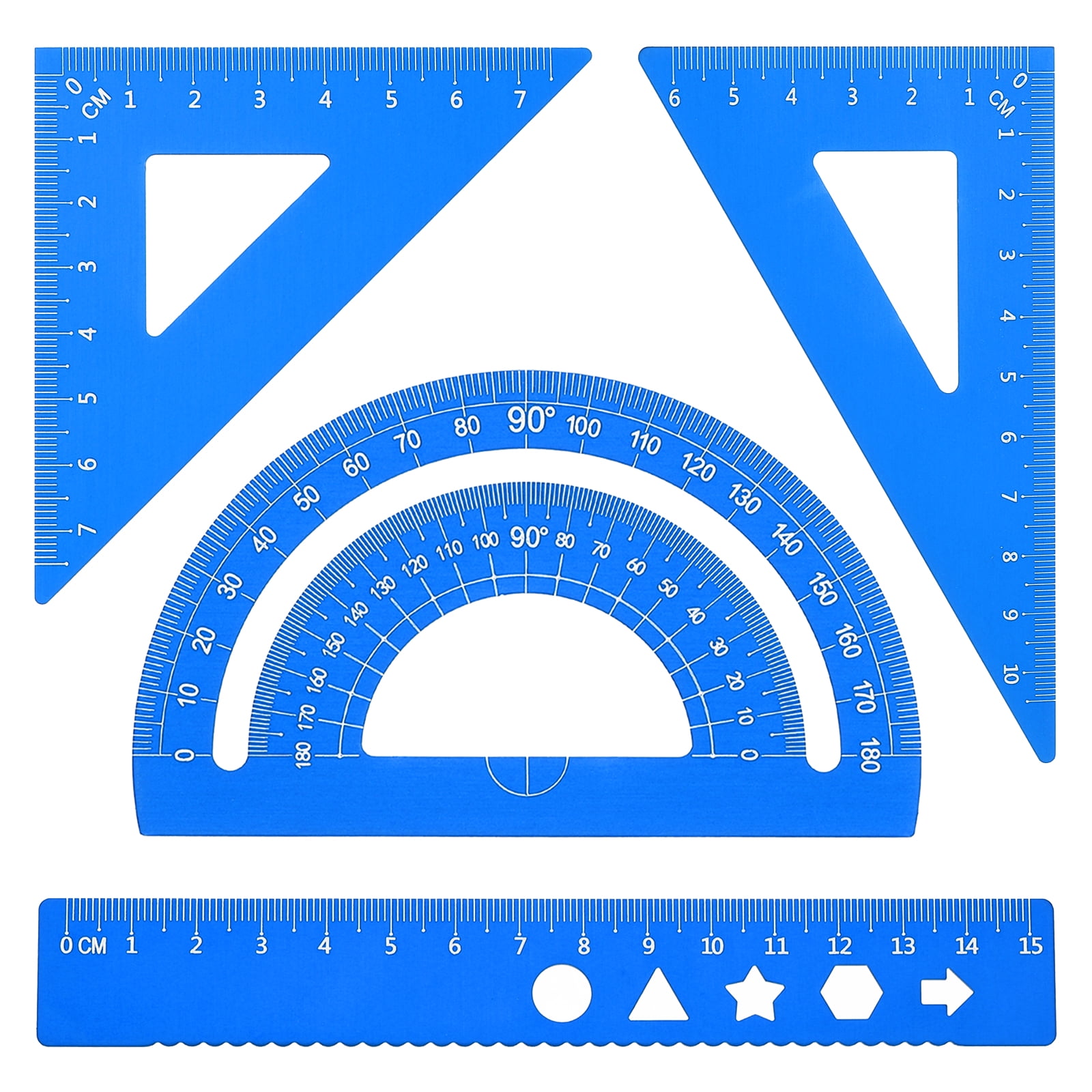 Uxcell Triangle Ruler Protractor Square and Ruler Set, 4 Pcs(Blue, 15cm ...