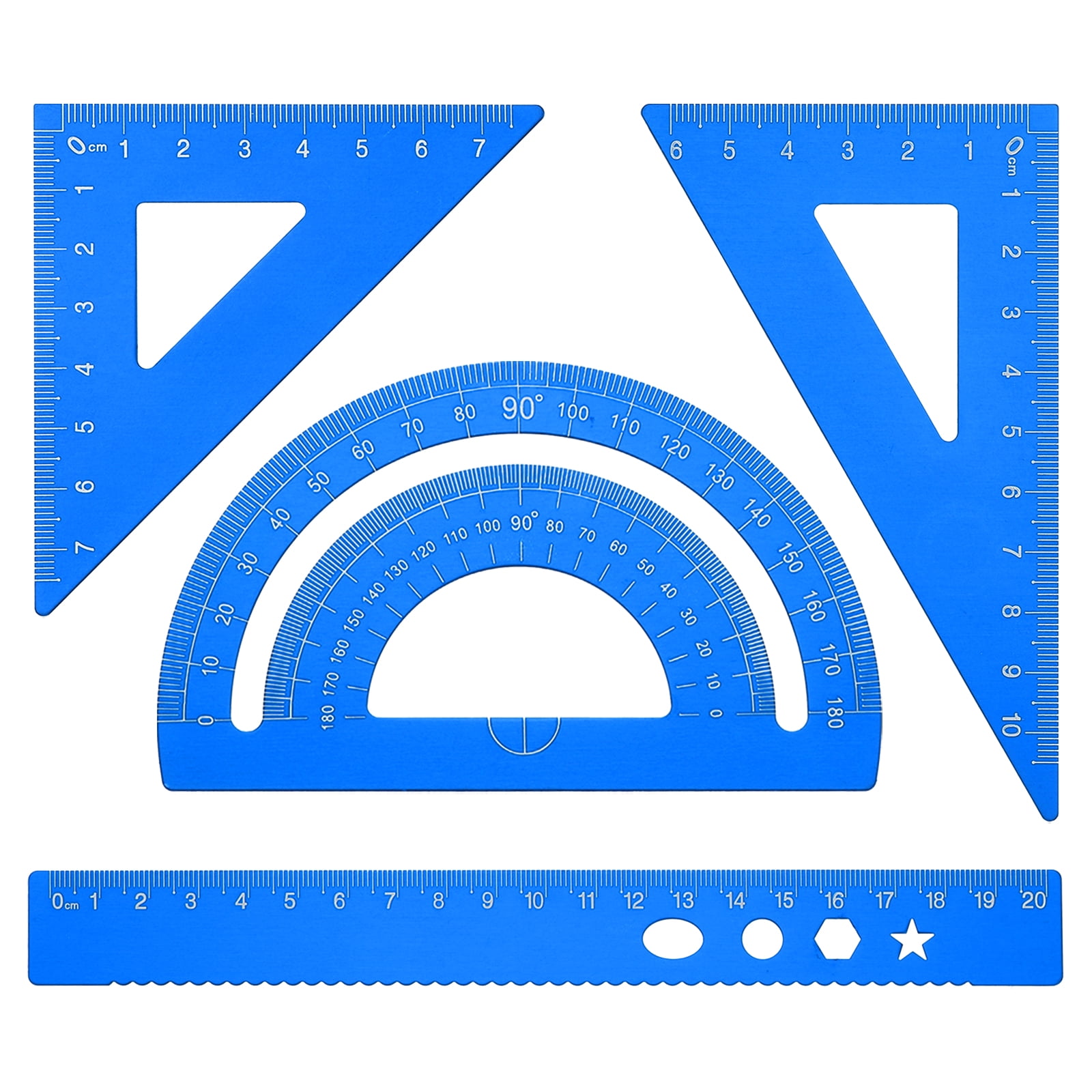 Uxcell Triangle Ruler Protractor Square and Ruler Set, 4 Pcs(Blue, 21cm ...