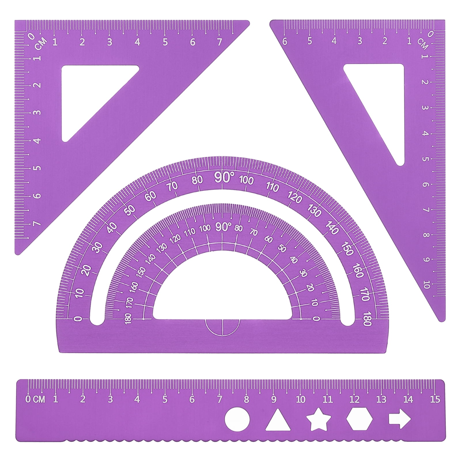Uxcell Triangle Ruler Protractor Square and Ruler Set, 4 Pcs(Purple ...