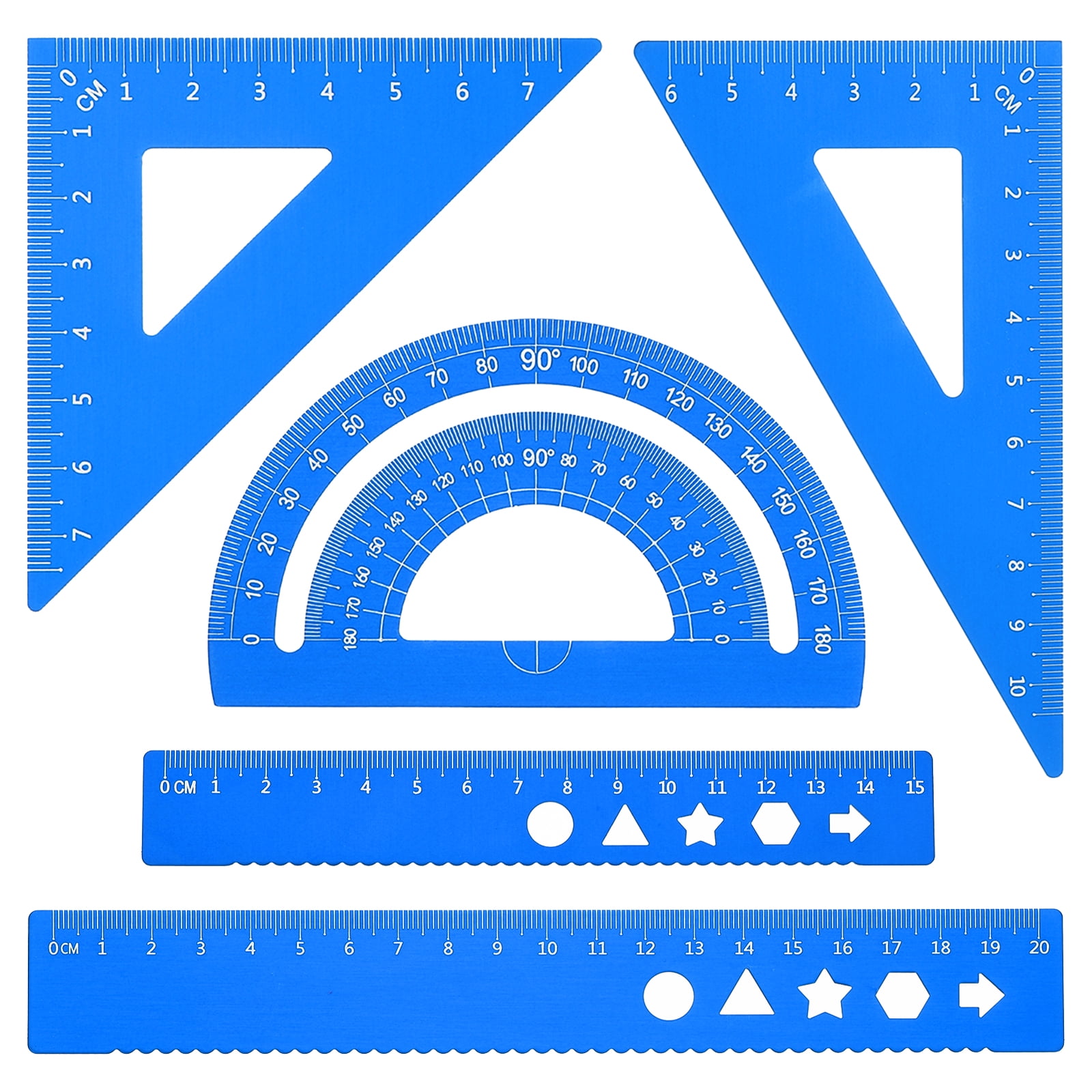 Uxcell Triangle Ruler Protractor Square and Ruler Set, 5 Pcs(Blue, 15cm ...