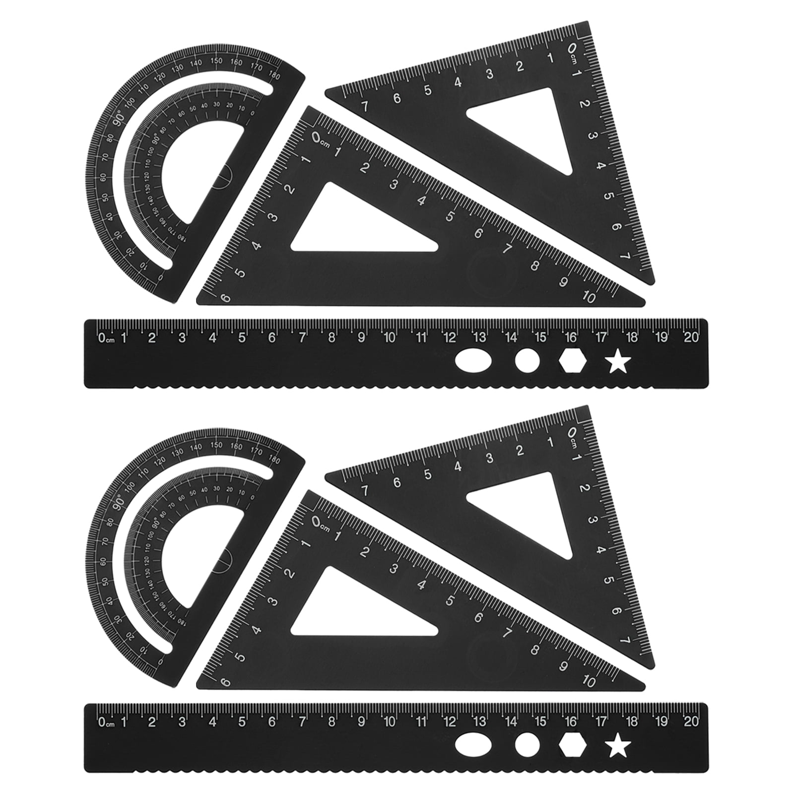 Uxcell Triangle Ruler Protractor Square and Ruler Set, 8 Pcs(Black ...