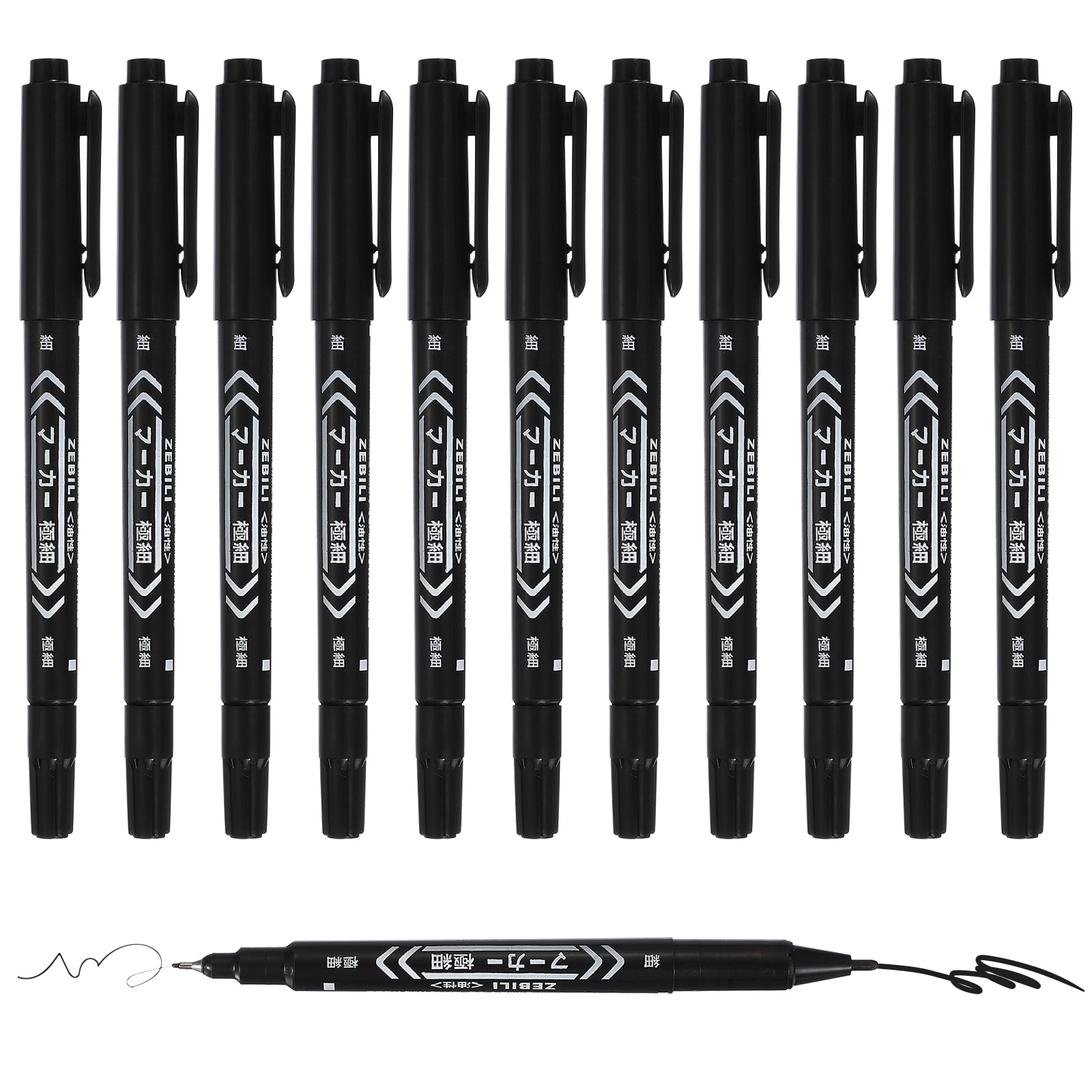 Uxcell Twin Tip Permanent Markers, 12 Pack Black Fine and Ultra Fine ...