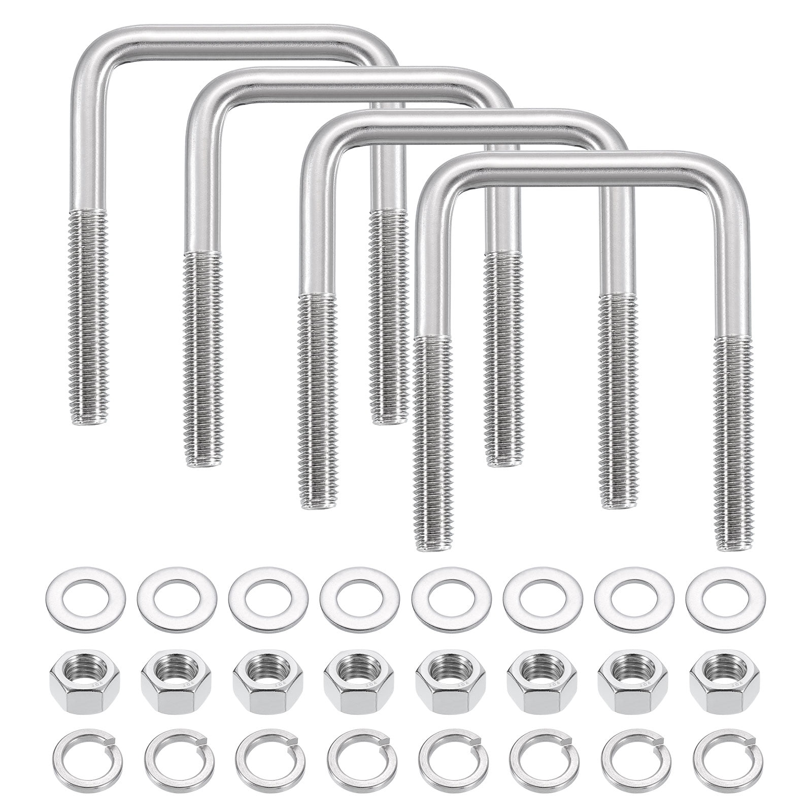 Uxcell U Bolts, 4 Set 3-1/16" x 4-5/16" - 304 Stainless Steel Square U Bolt with Washers and ...