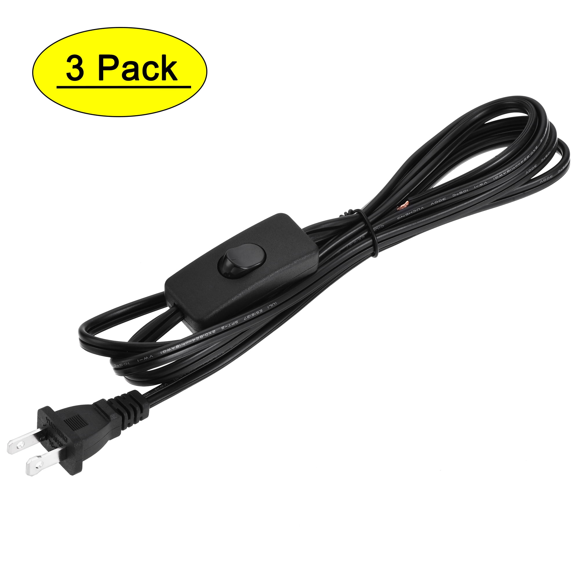 Uxcell US Plug Lamp Cord with Switch, SPT-2 18AWG Power Wire 1.8M Black ...