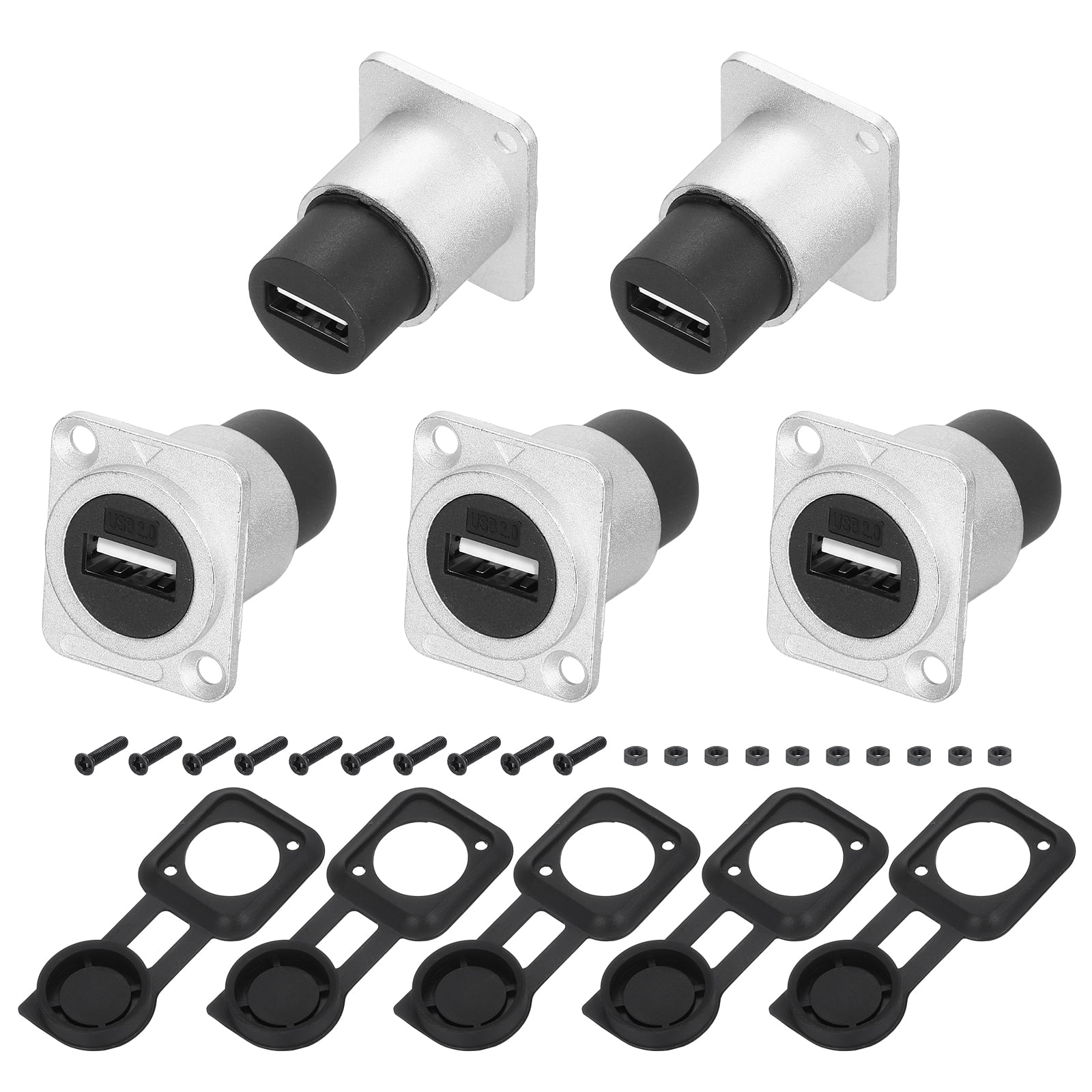 5Pcs USB 2.0 Panel Mount Coupler, D-Type USB Pass Through Connector ...