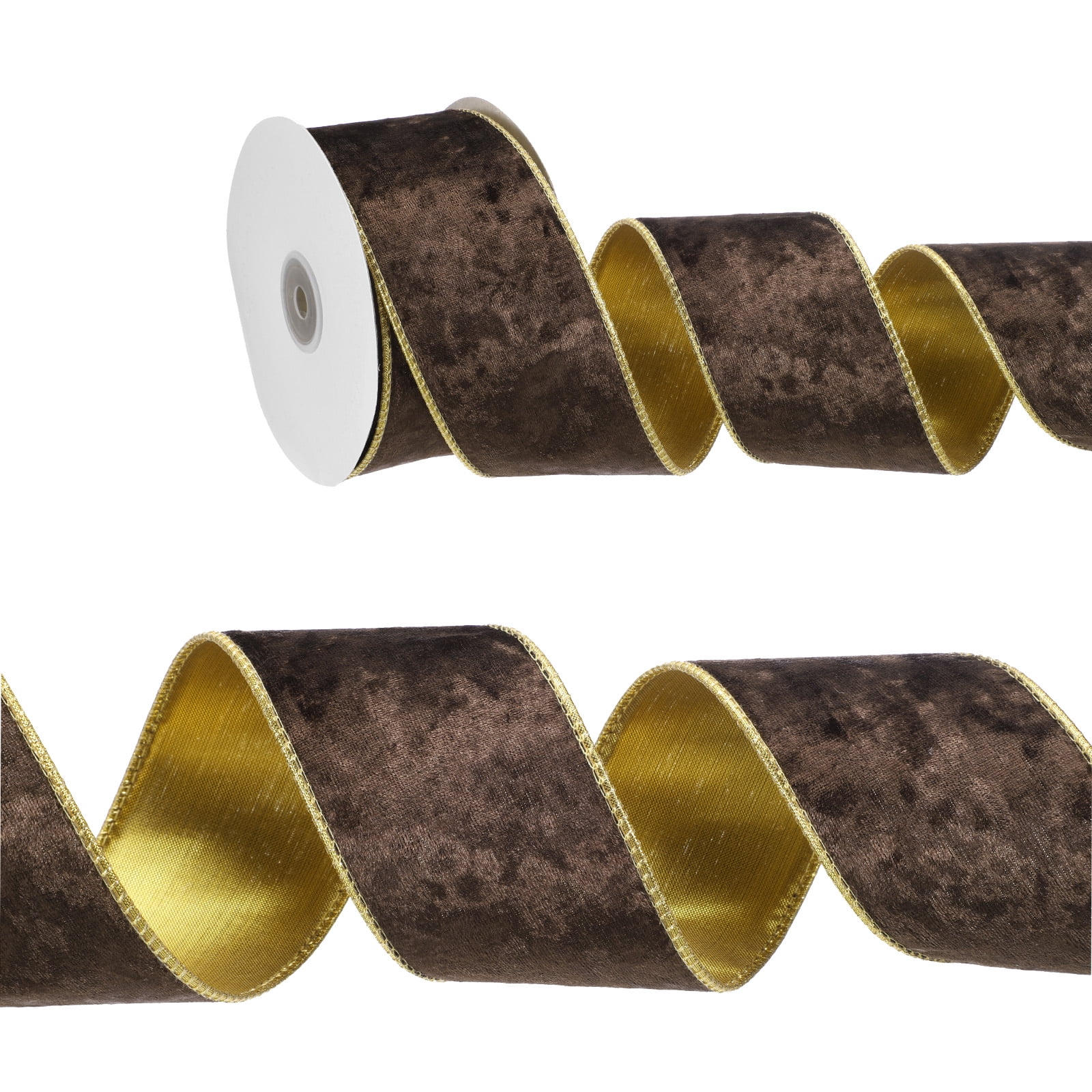 Uxcell 2.5" x 10 Yards Velvet Wired Gold Crushed Ribbon for Bow Decor ...