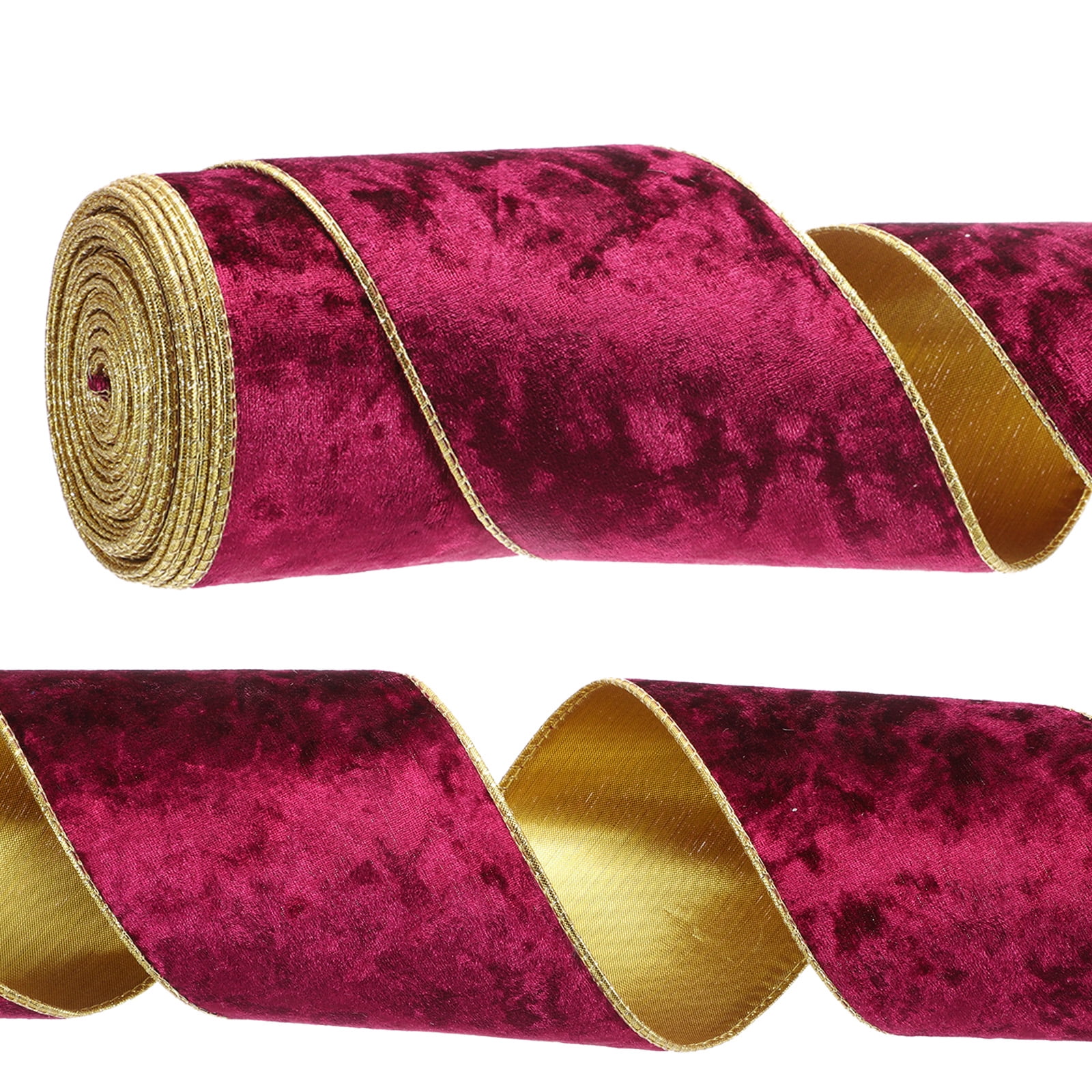 Uxcell Velvet Wired Ribbon, Gold Crushed Ribbons for Gift Wrapping and ...