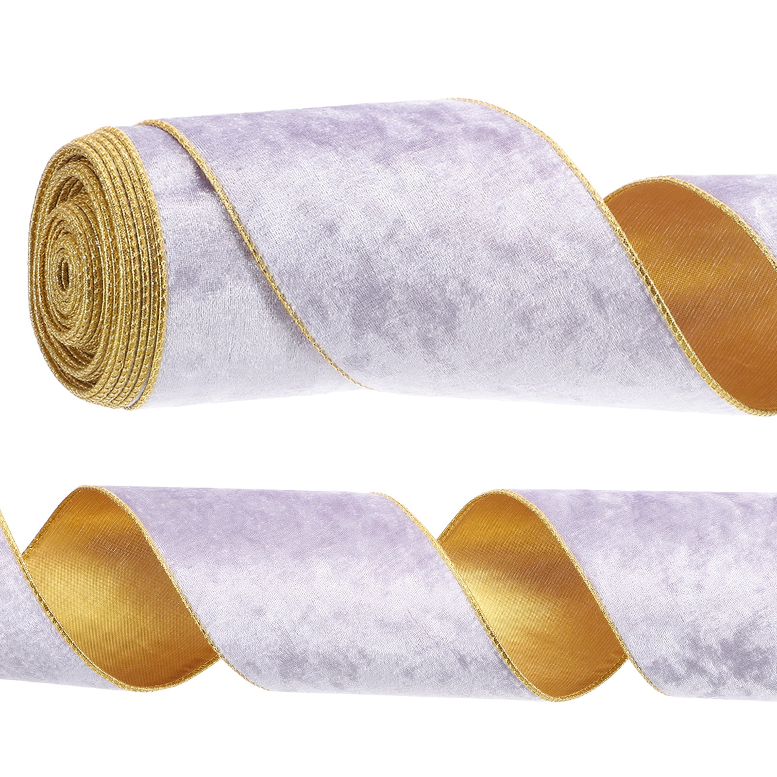 Uxcell 4" x 10 Yards Velvet Wired Gold Crushed Ribbon for Bow Decor ...