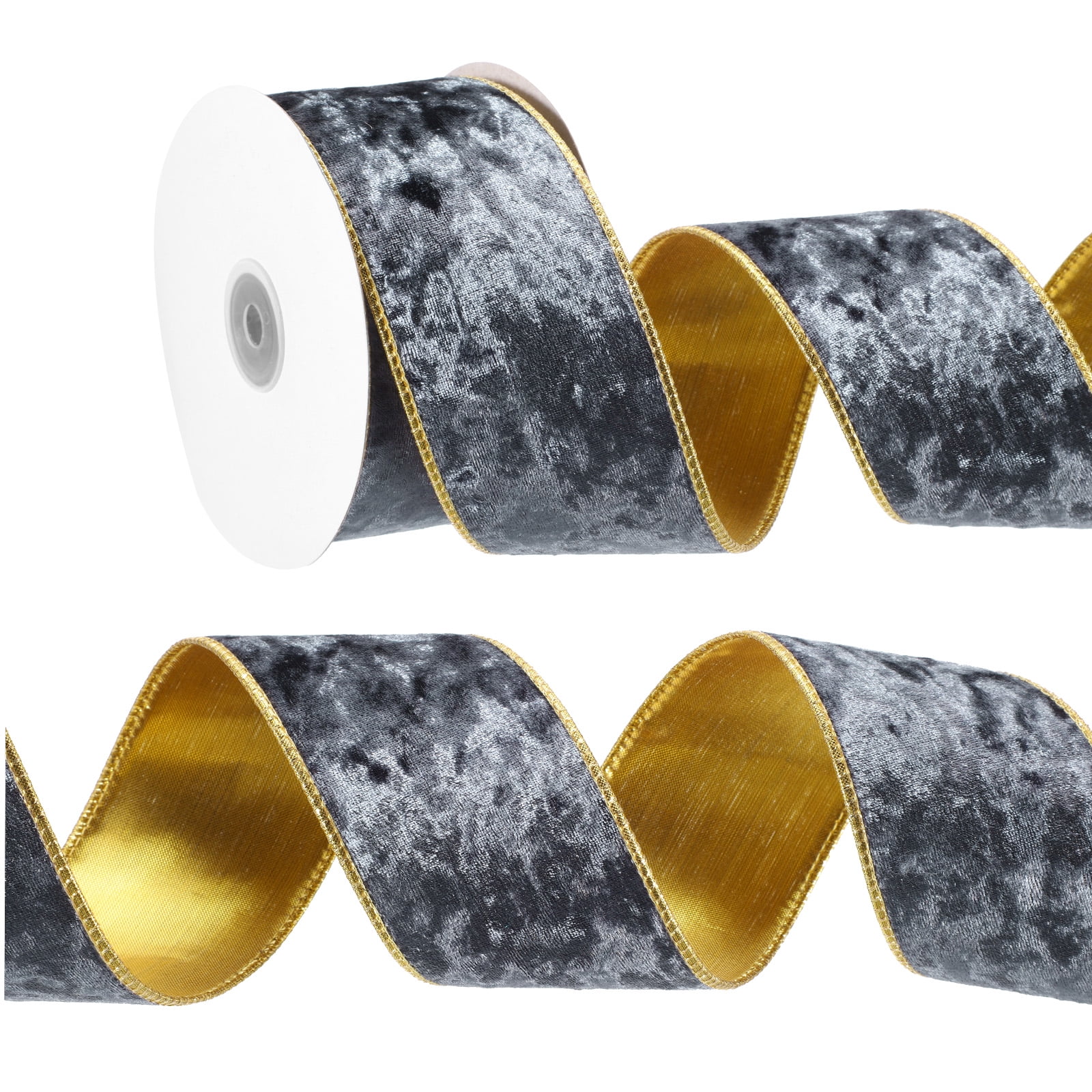 Uxcell 2.5" x 10 Yards Velvet Wired Gold Crushed Ribbon for Bow Decor ...