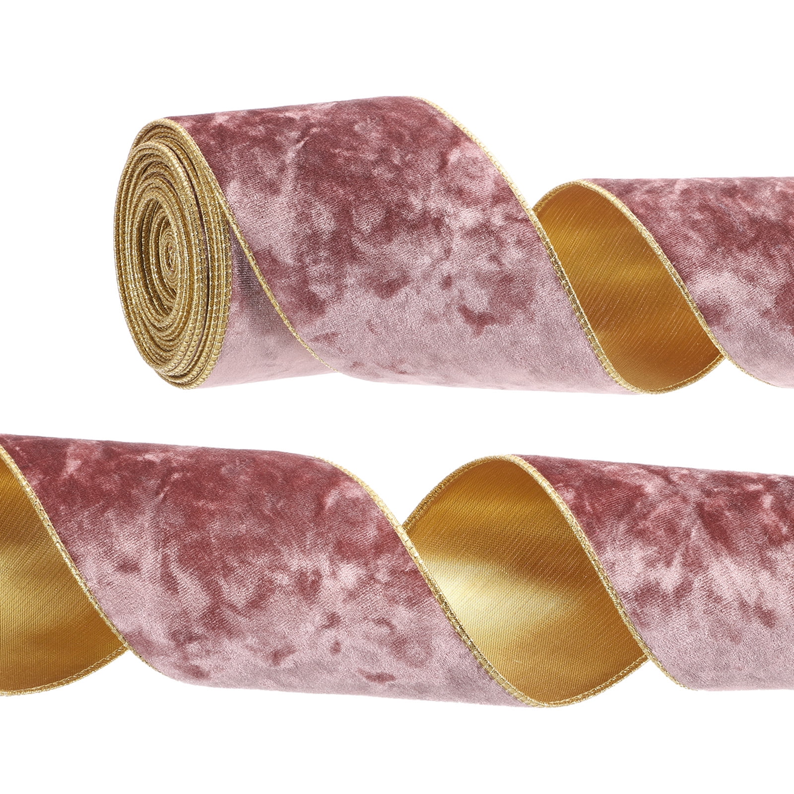Uxcell Velvet Wired Ribbon, Gold Crushed Ribbons for Gift Wrapping and ...