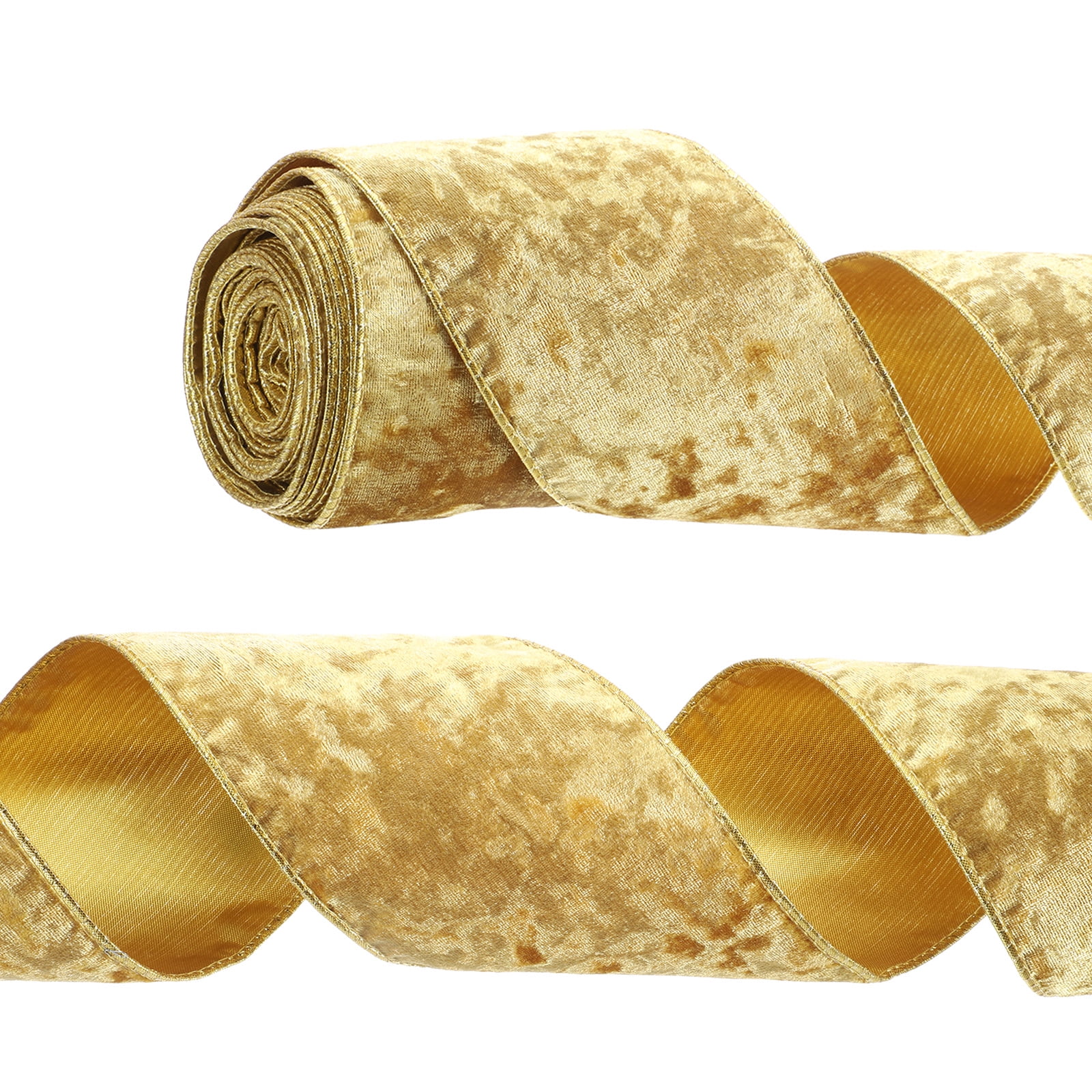 Uxcell Velvet Wired Ribbon, Gold Crushed Ribbons for Gift Wrapping and ...
