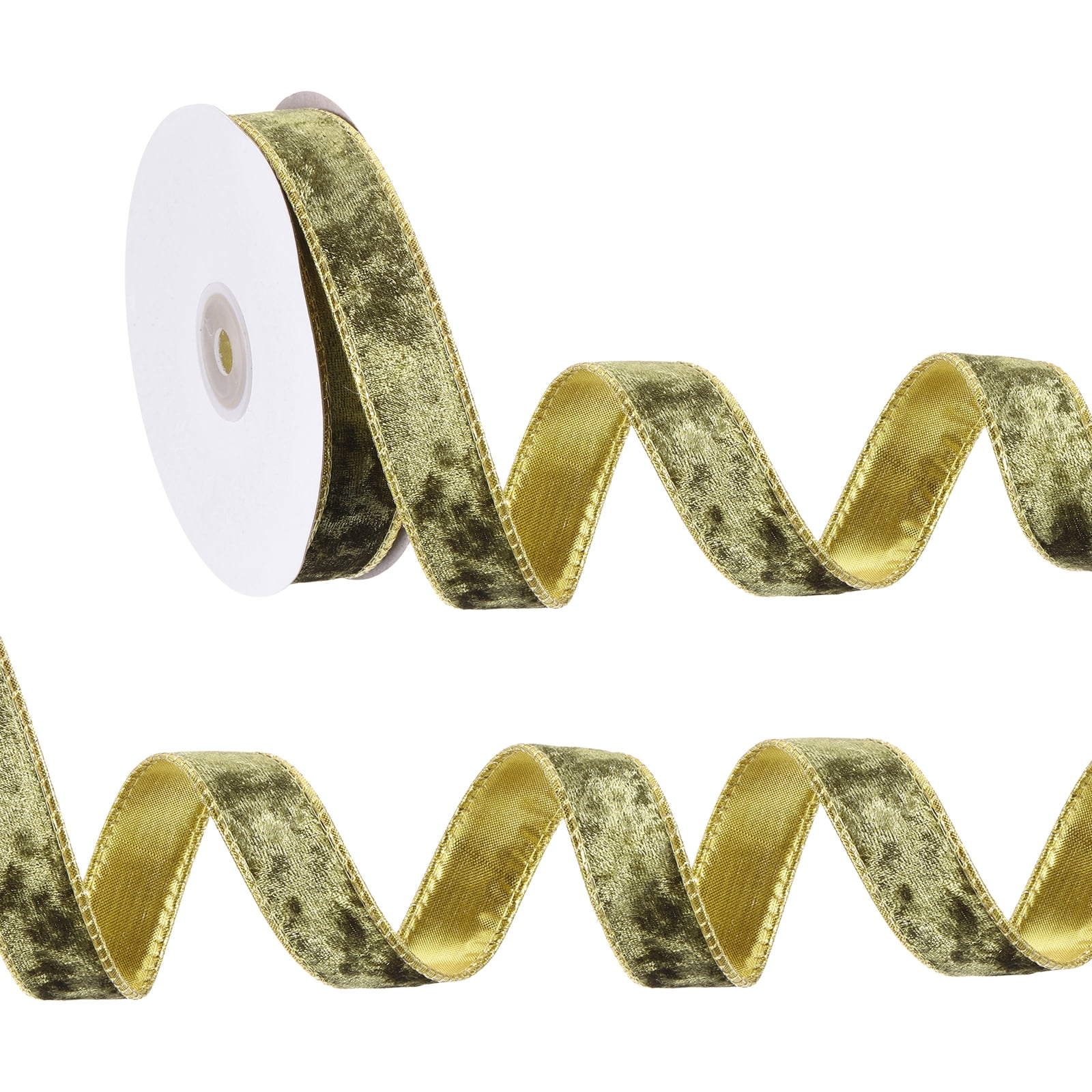 Uxcell Velvet Wired Ribbon, Velvety Gold Crushed Ribbons Single Faced ...