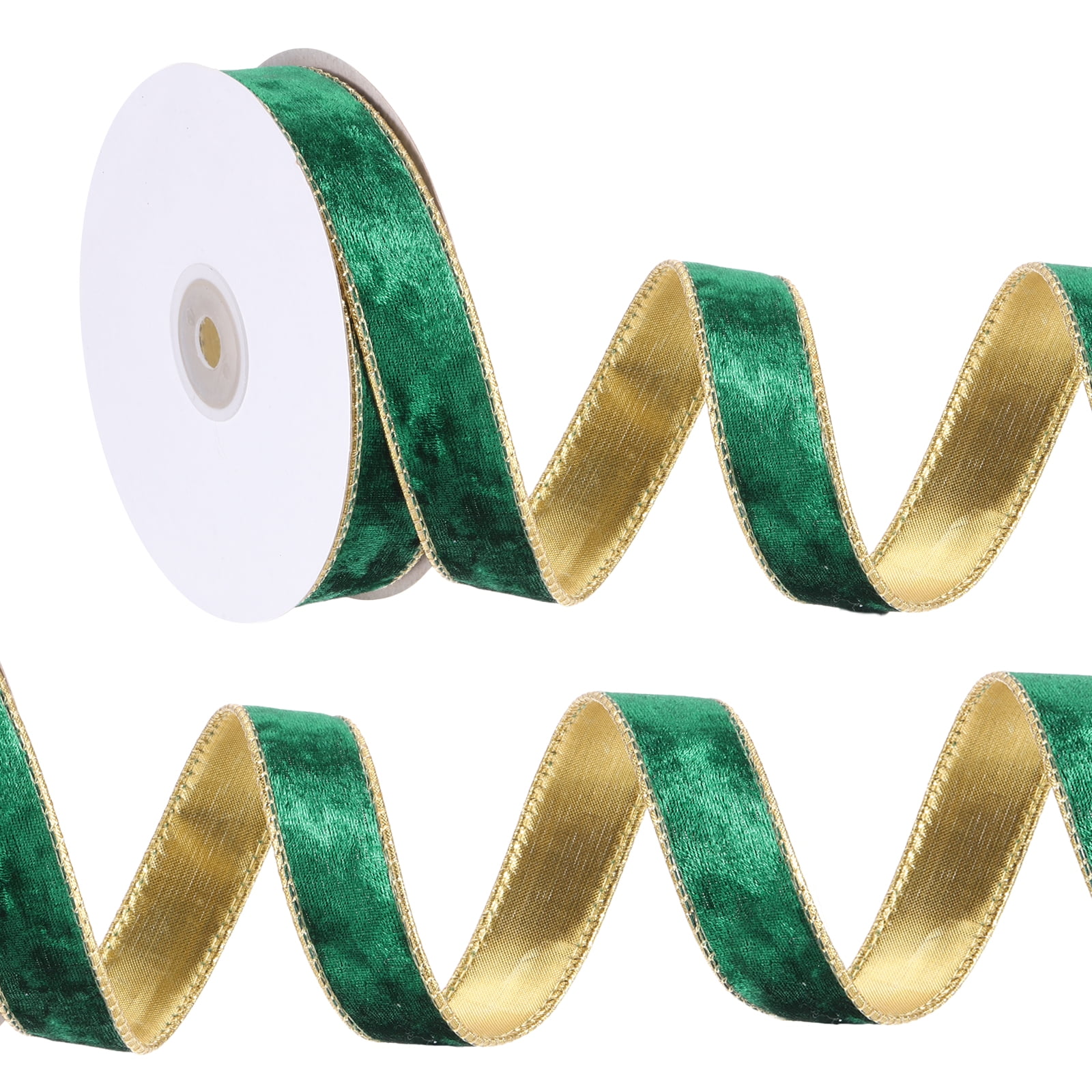 Uxcell Velvet Wired Ribbon, Velvety Gold Crushed Ribbons Single Faced ...