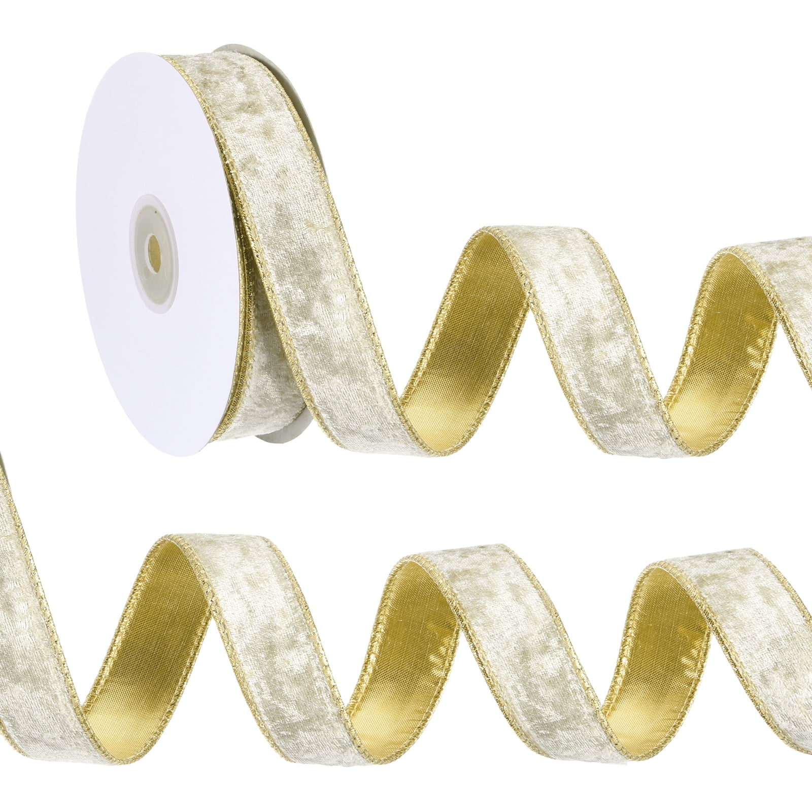 Uxcell Velvet Wired Ribbon, Velvety Gold Crushed Ribbons Single Faced ...