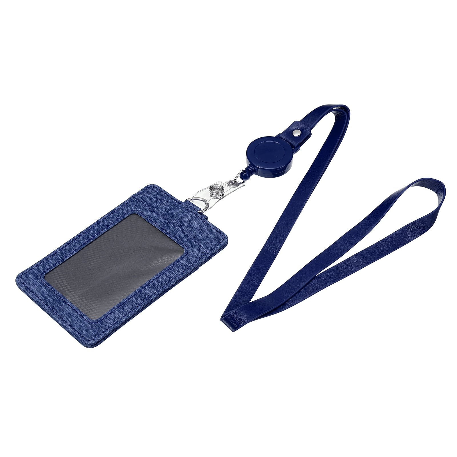 Uxcell Vertical 3 Card Slots Buckle PU ID Badge Holder with Retractable ...