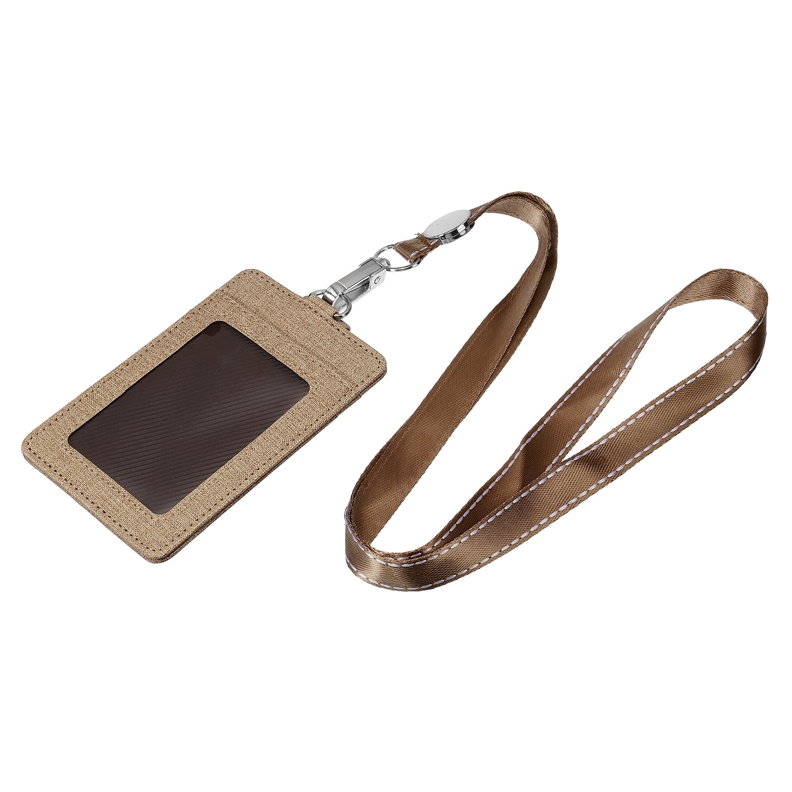 Uxcell Vertical 3 Card Slots PU ID Badge Holder with Lanyard and Buckle ...
