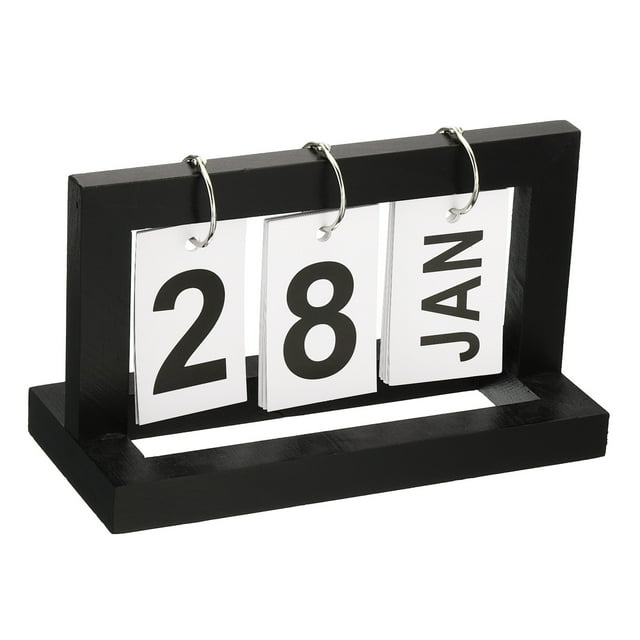Uxcell Vintage Wood Perpetual Calendar, Wooden Flip Calendar Turn Page ...