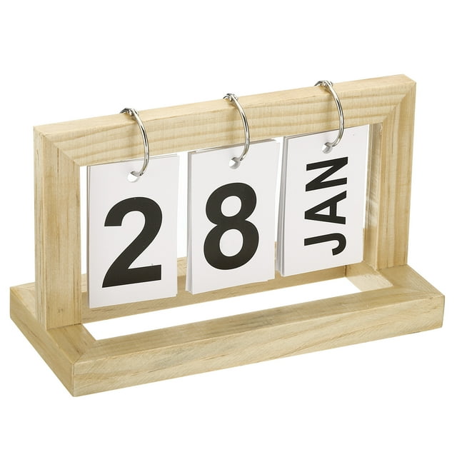 Uxcell Vintage Wood Perpetual Calendar, Wooden Flip Calendar Turn Page ...