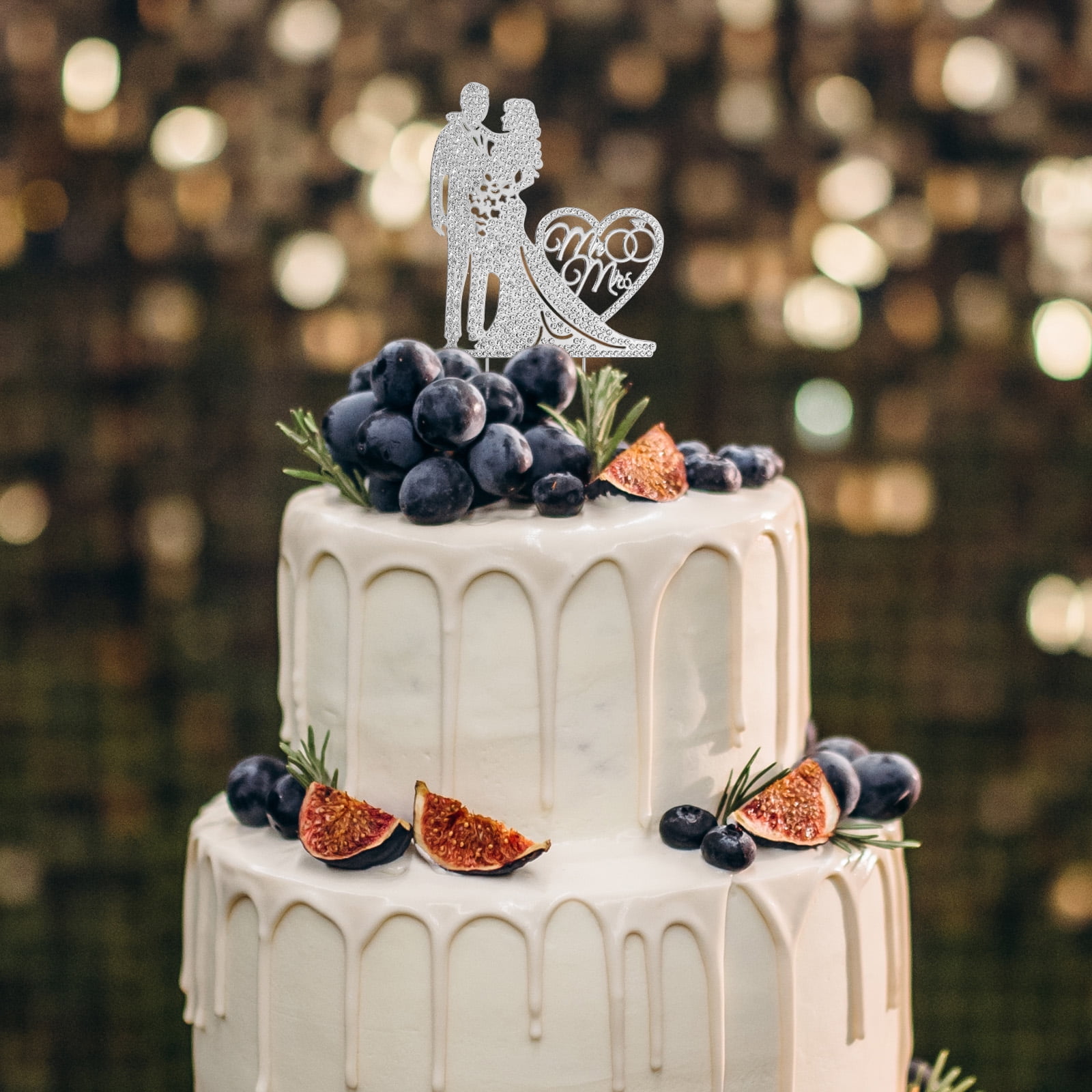 Uxcell Wedding Cake Toppers, Rhinestone Metal Bride and Groom Cake ...