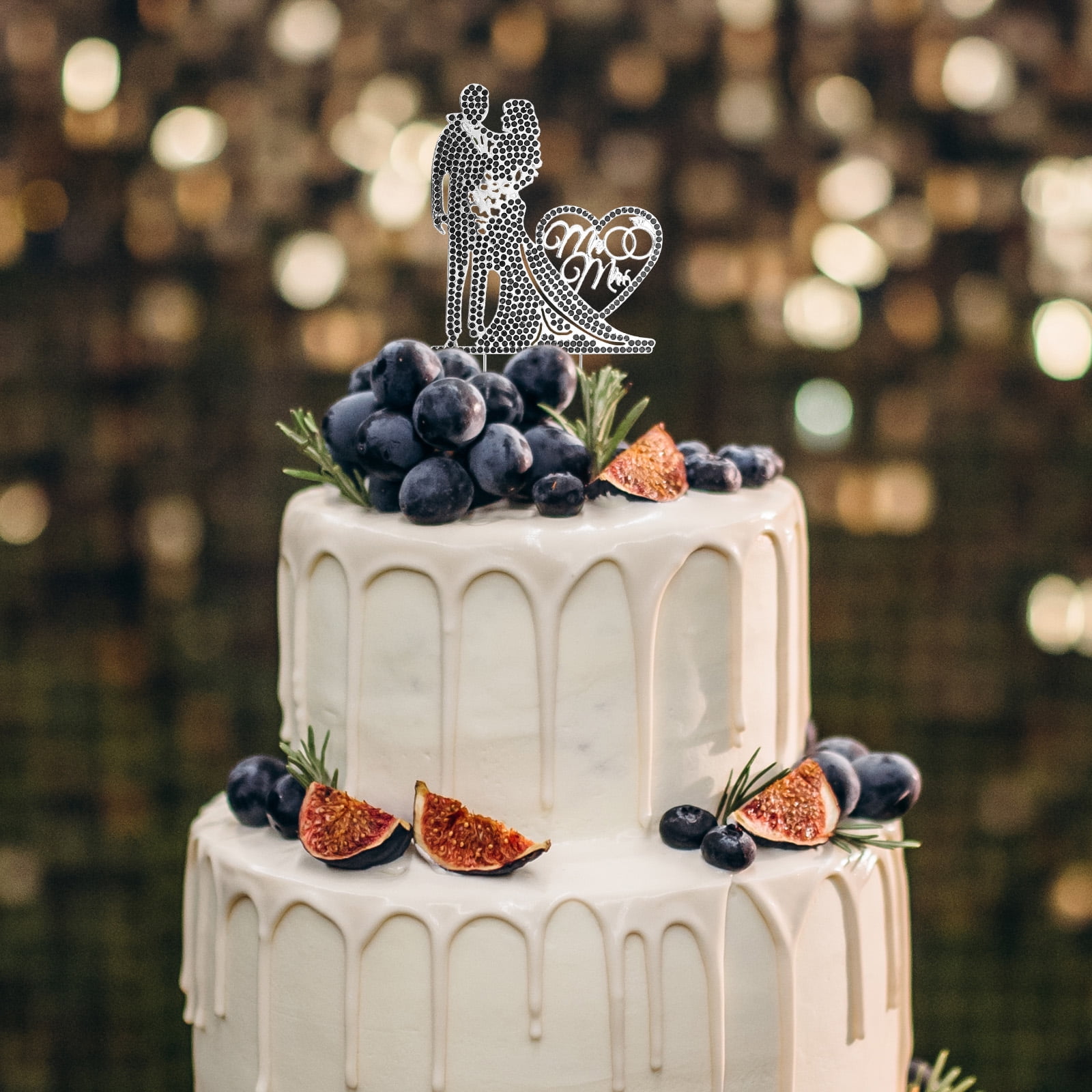 Uxcell Wedding Cake Toppers, Rhinestone Metal Bride and Groom Cake ...