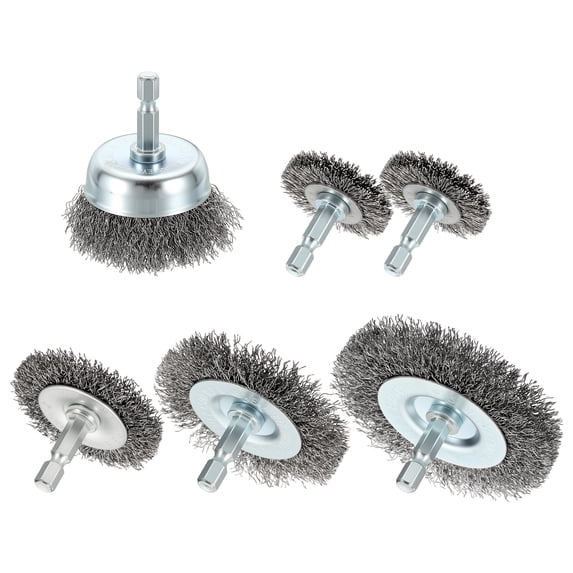 Uxcell Wire Brush for Drill Kit, 6pcs Crimped Wire Wheels Cup Brush for ...