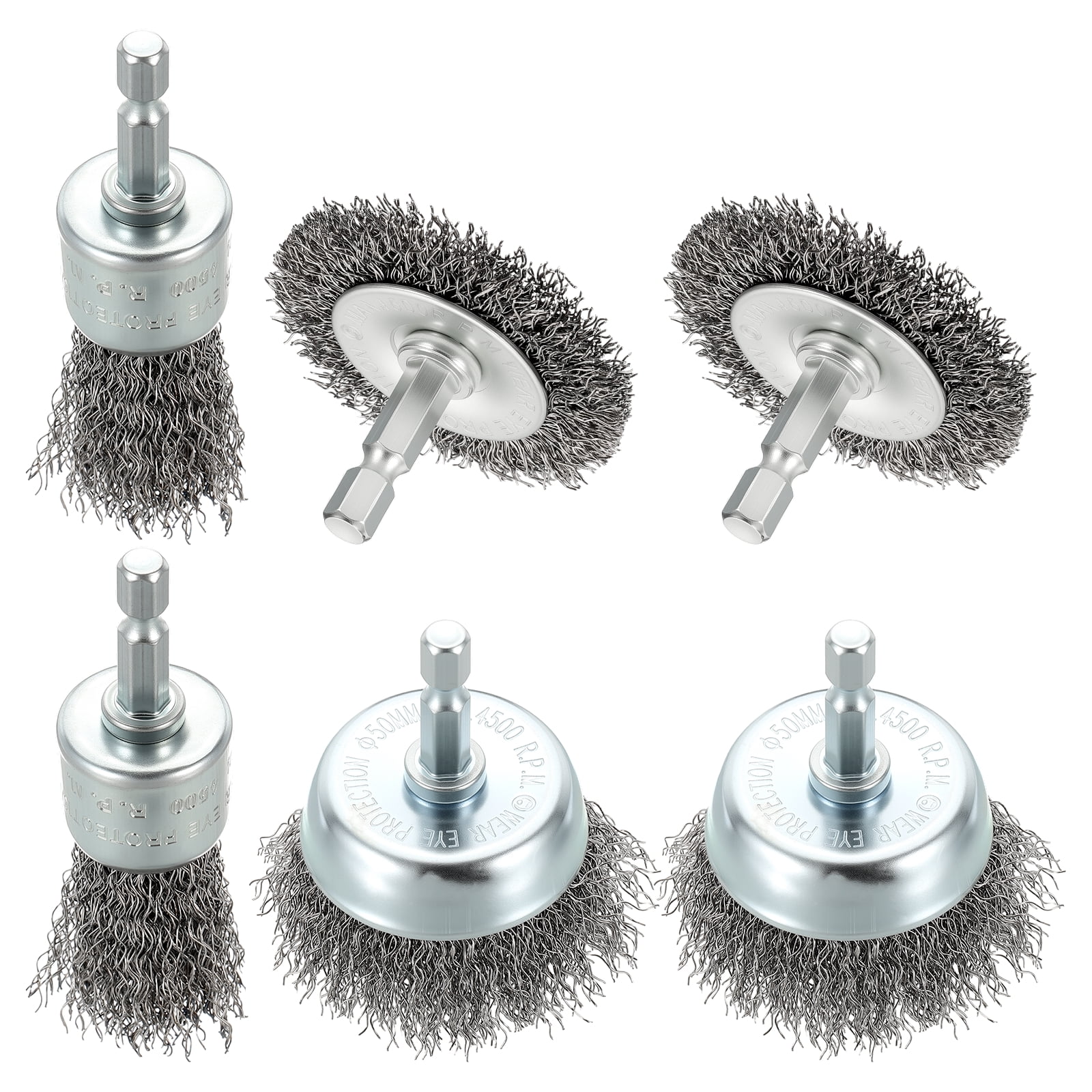 Uxcell Wire Brush for Drill Kit, 6pcs Crimped Wire Wheels Cup Brushes ...