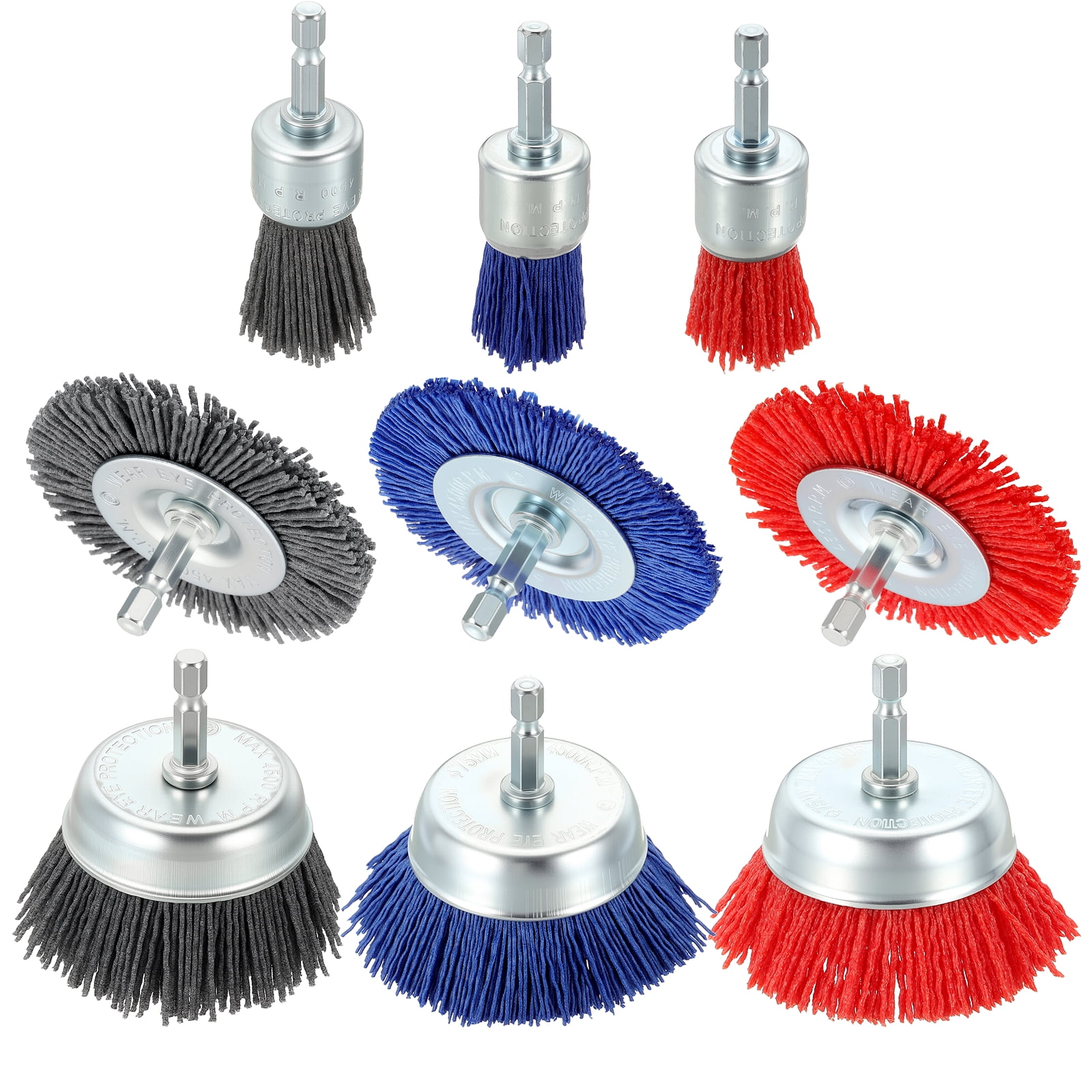 Uxcell Wire Brush for Drill Kit, 9pcs Crimped Wire Wheels Cup Brush for ...