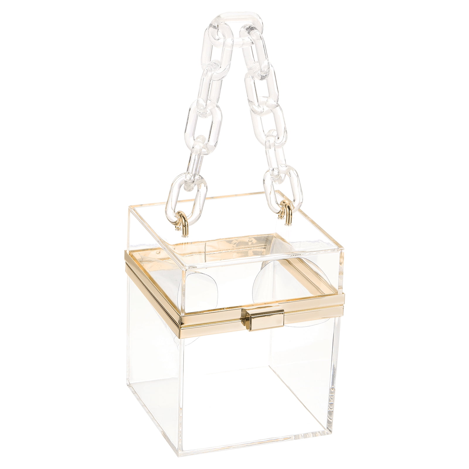 Uxcell Women Clear Purse Square Acrylic Purse Transparent Gold ...
