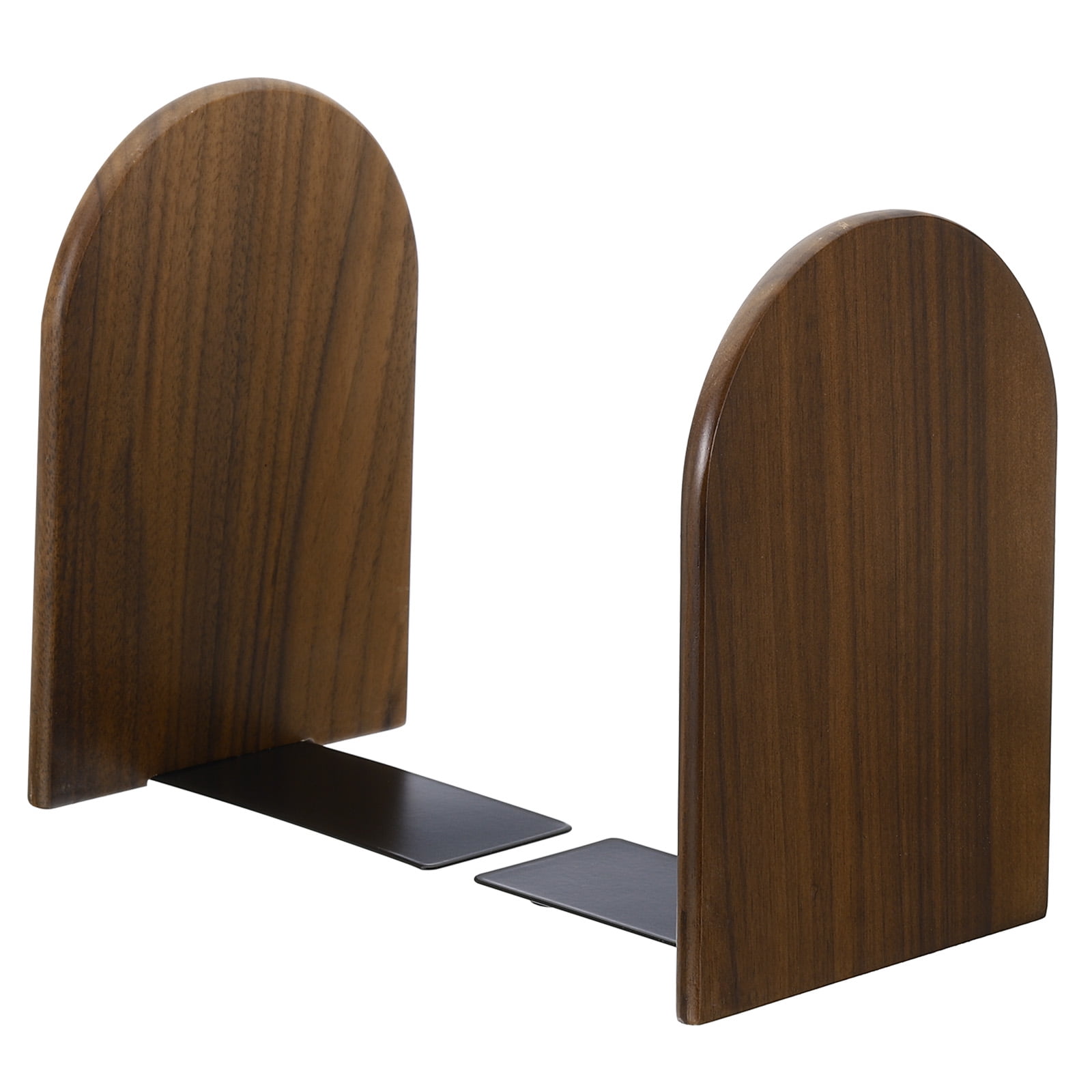 Uxcell Wood Bookend with Metal Base, 2 Pcs Non-skid Round Head Book ...