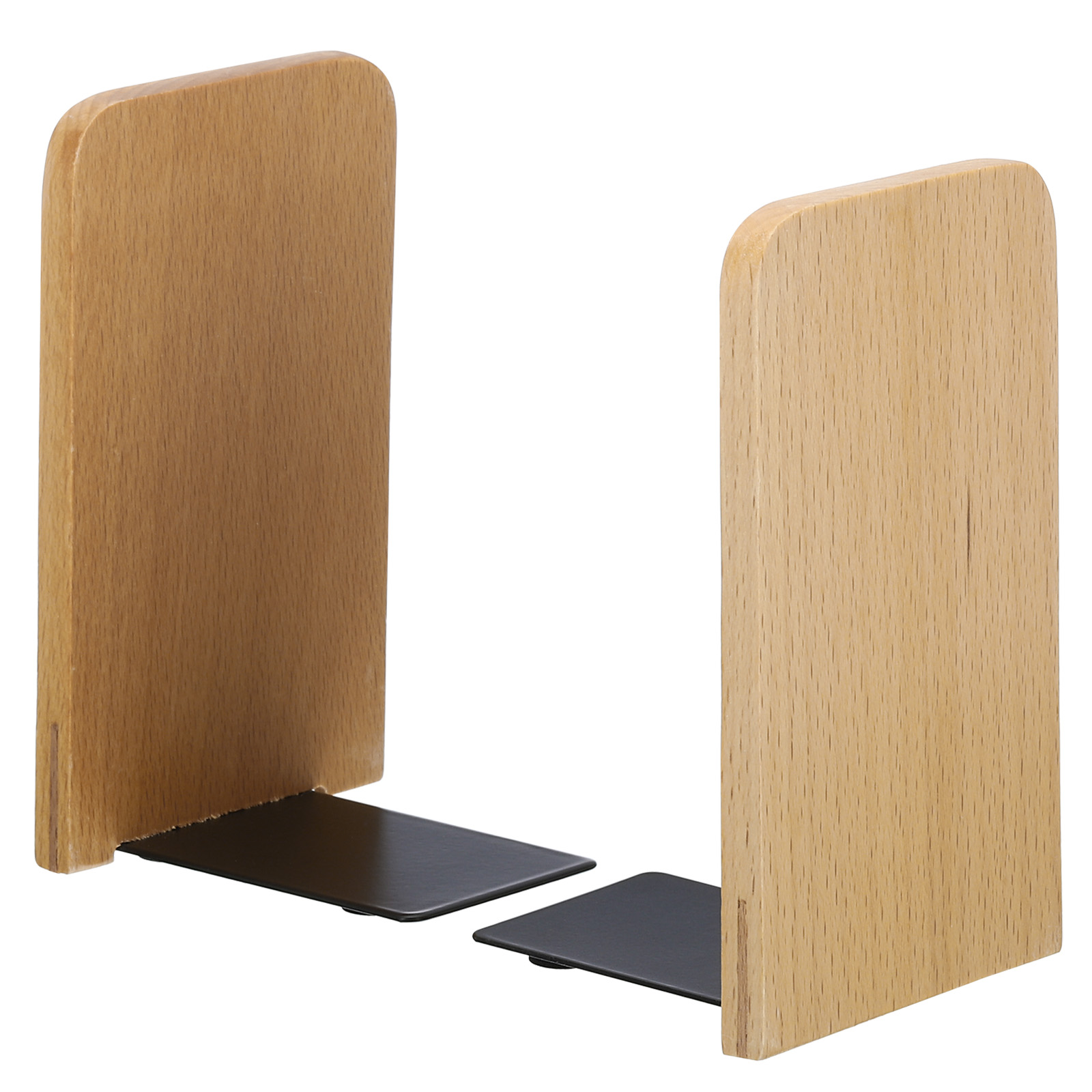 Uxcell Wood Bookend with Metal Base, 2 Pcs Non-skid Square Head Book ...