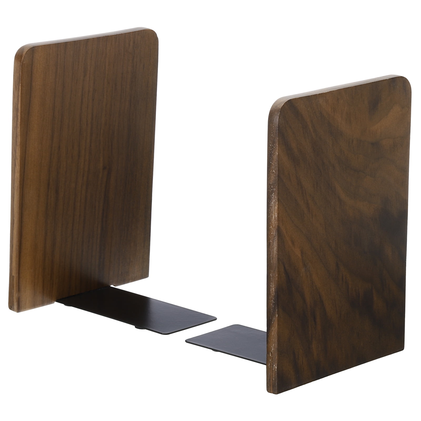 Uxcell Wood Bookend with Metal Base, 2 Pcs Non-skid Square Head Book ...