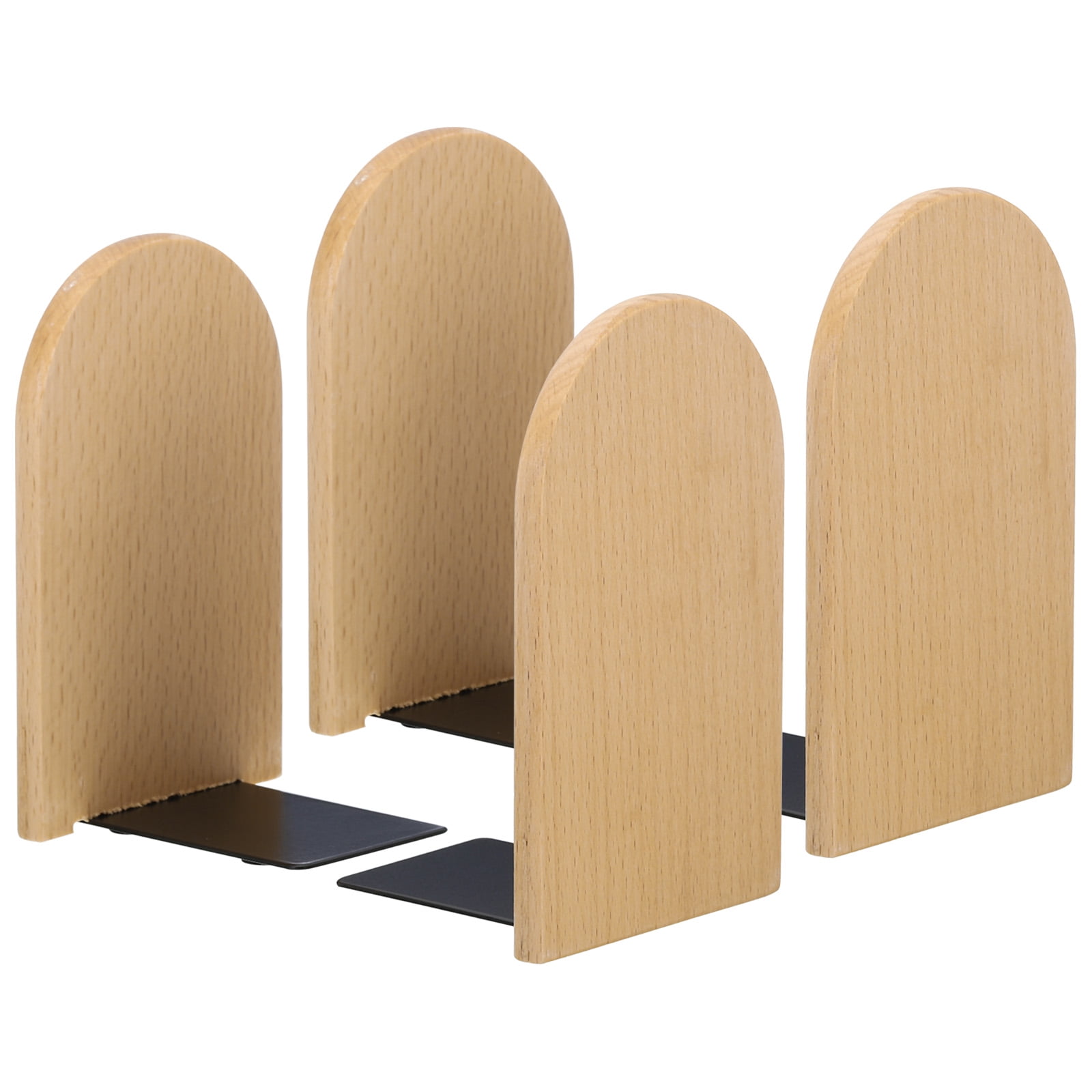 Uxcell Wood Bookend with Metal Base, 4 Pcs Non-skid Round Head Book ...