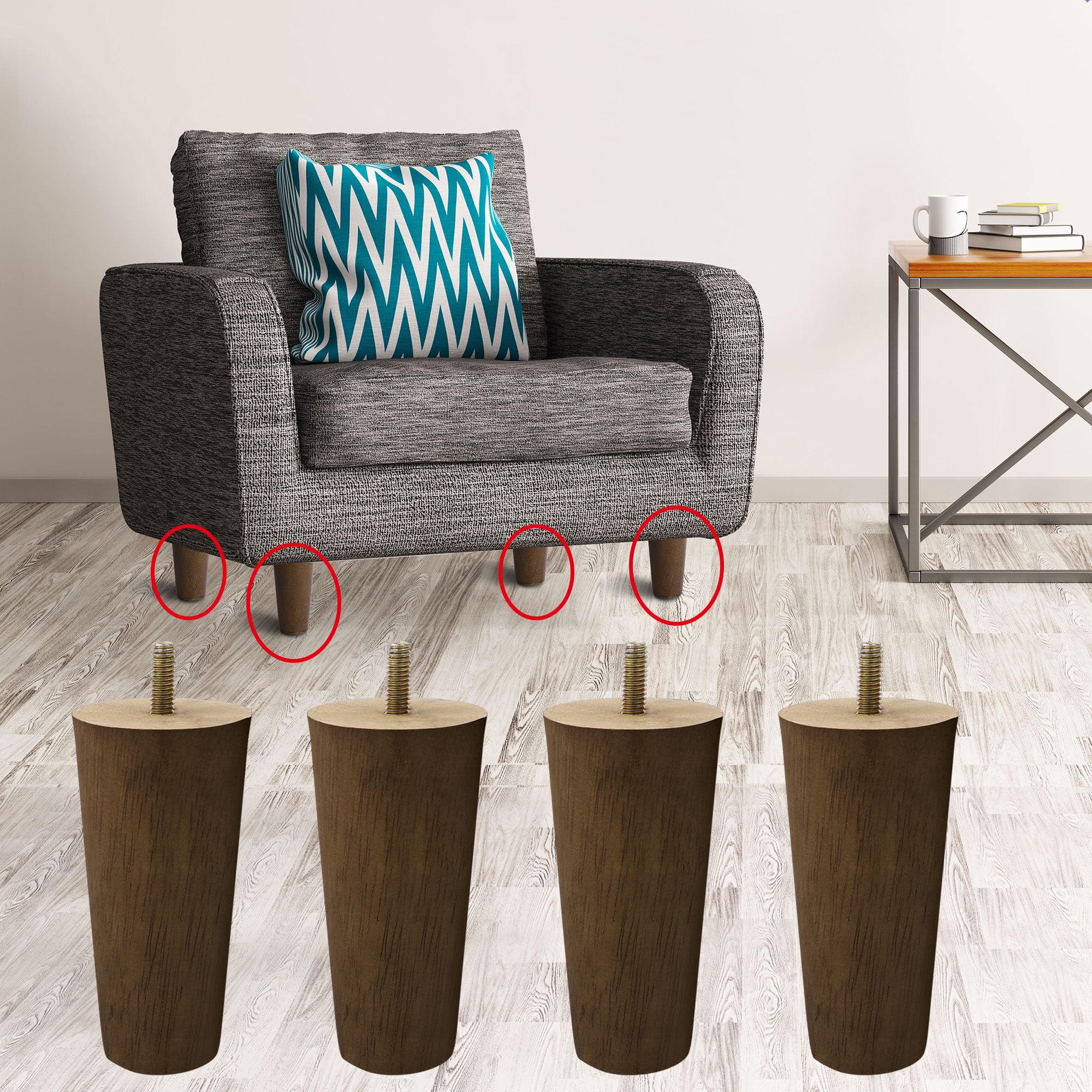 Uxcell Wooden Furniture Legs 4Pcs, 6 Inch Walnut Color Hardwood ...