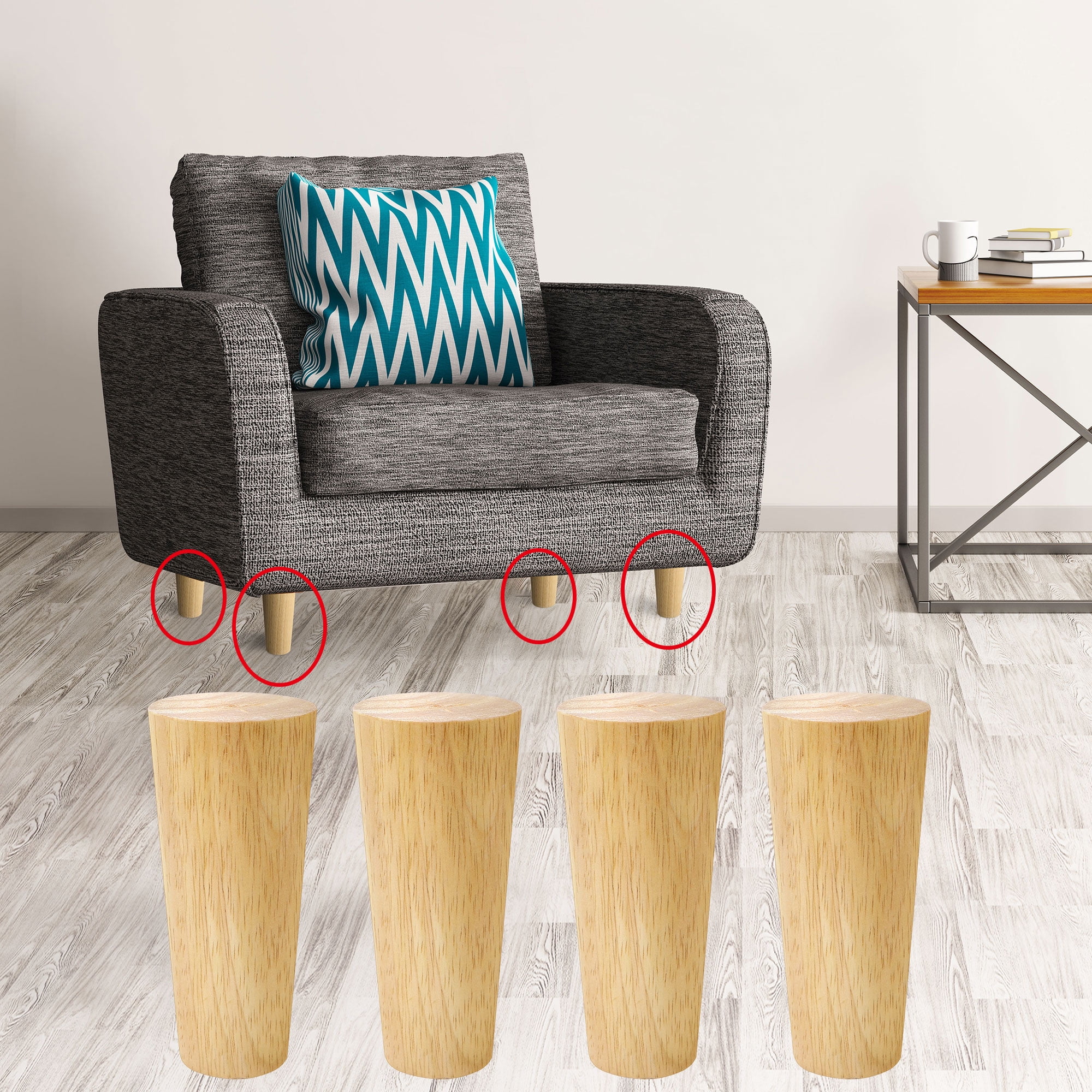 Uxcell Wood Furniture Legs 4Pcs, Hardwood Sofa Replacement Legs 6 Inch ...