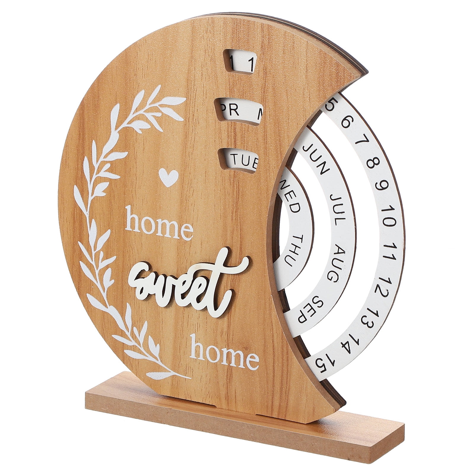 Uxcell Wood Perpetual Calendar, Desktop Wooden Calendar Disc Stand for ...
