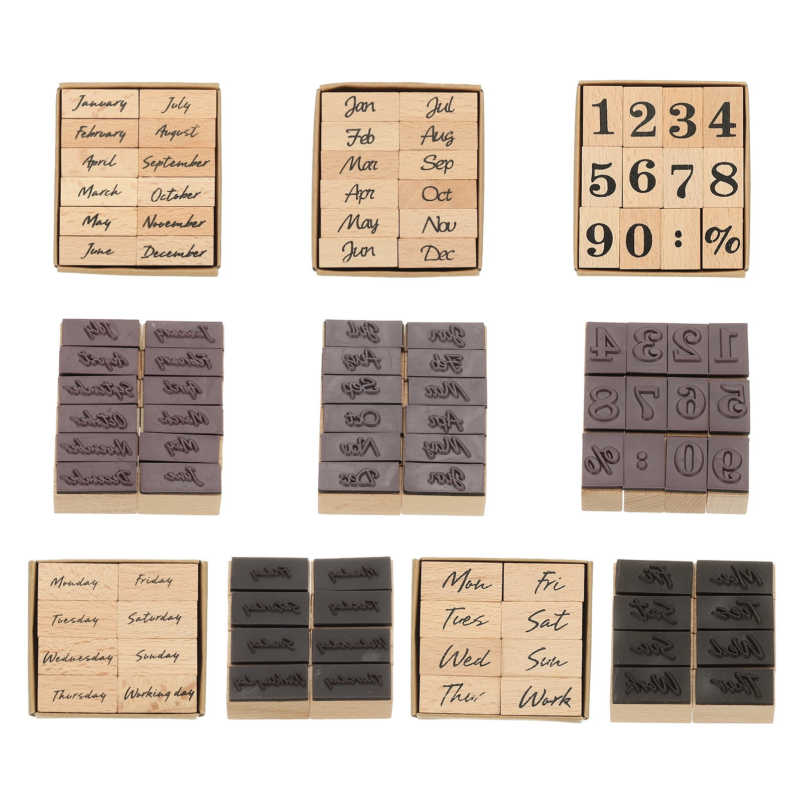 Uxcell Wood Rubber Stamp Set for Vintage Month Week and Number Stamps ...