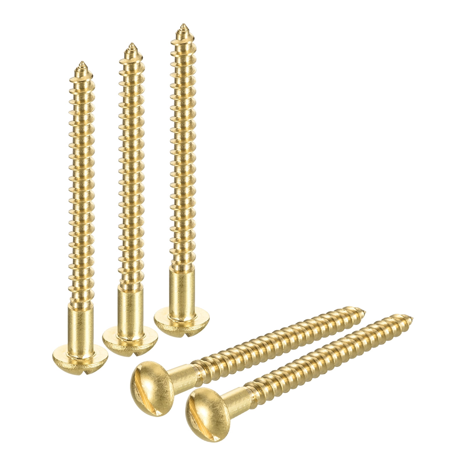 Uxcell Wood Screws M4 x 60mm Slotted Round Head Brass Self-Tapping ...