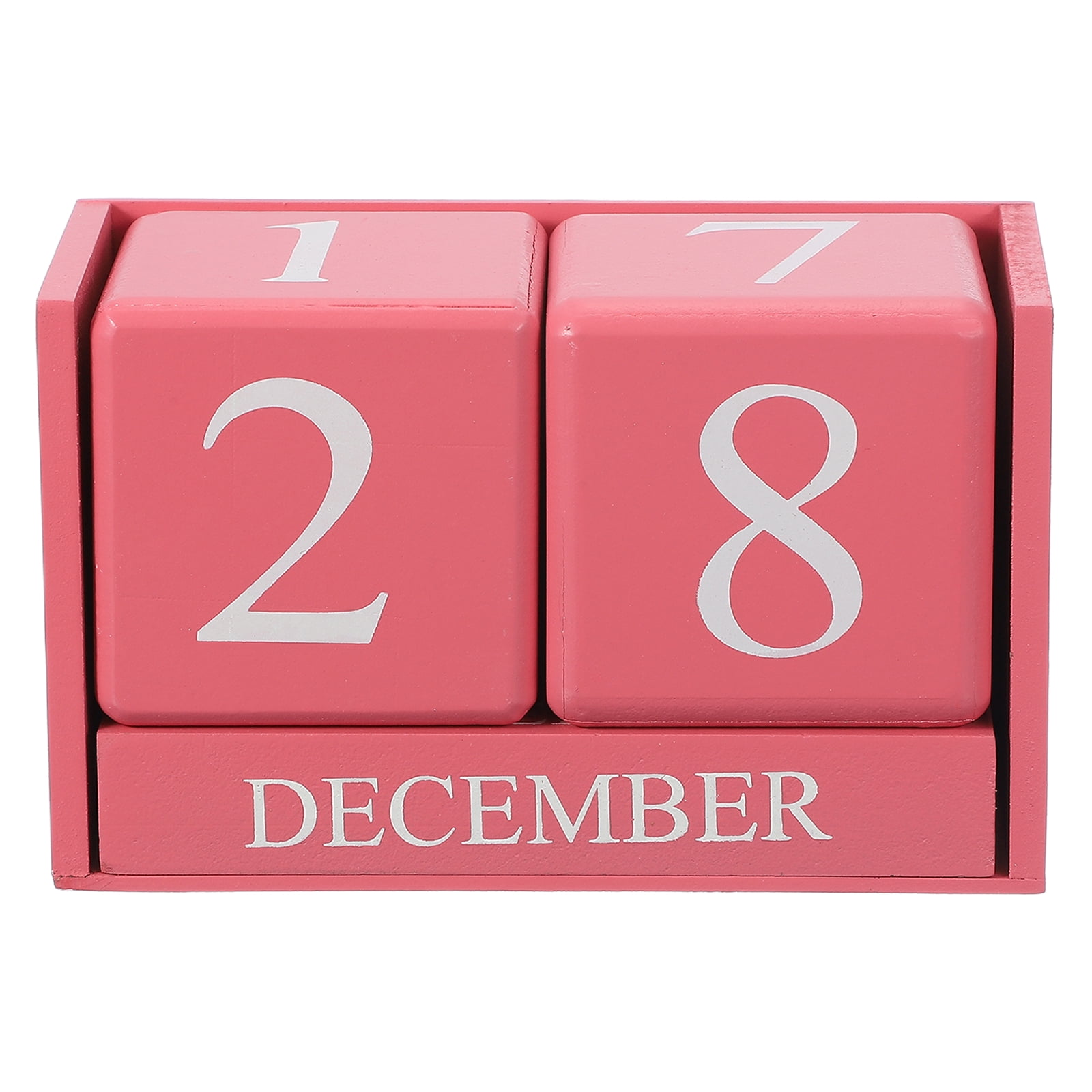 Uxcell Wooden Desk Calendar Block Perpetual with 5 Blocks, Dark Pink ...