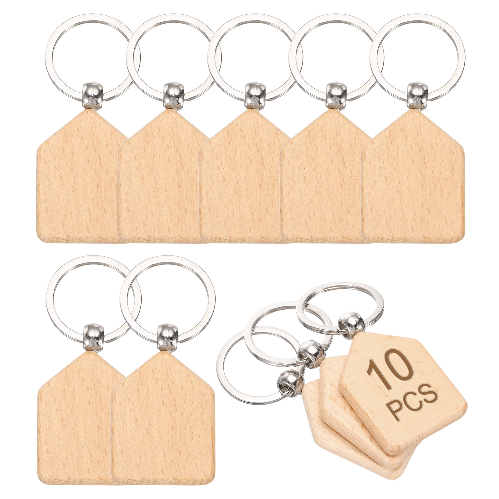 Uxcell Wooden Key Tag, 1.7"x1.3" House Shape Wood Keychain Blanks Wood ...